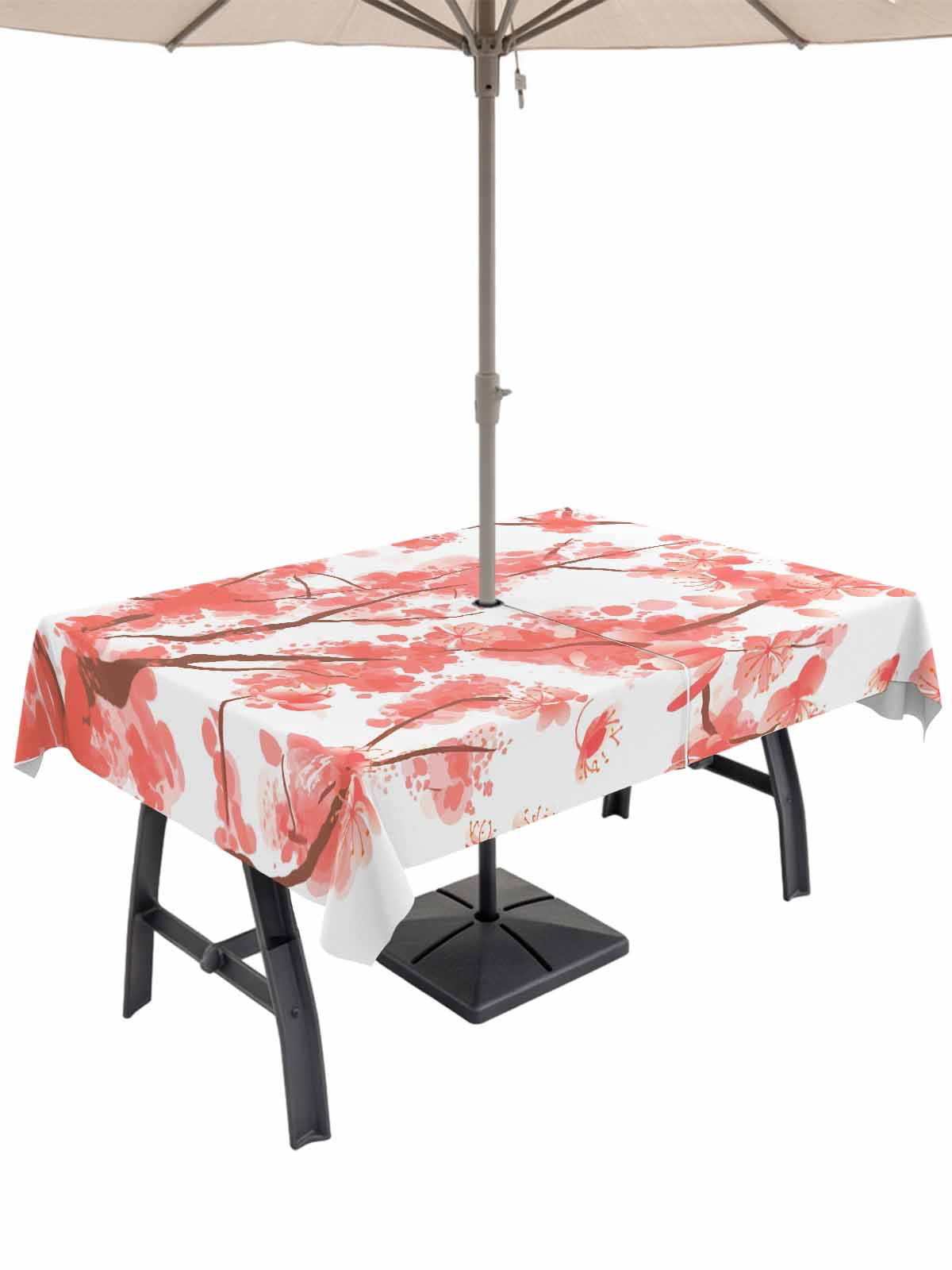 Cherry Blossoms Rectangle Outdoor Tablecloth with Umbrella Hole ...