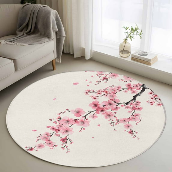 Cherry Blossoms Round Area Rug 3 FT, Small Kitchen Bathroom Mat, Pink ...