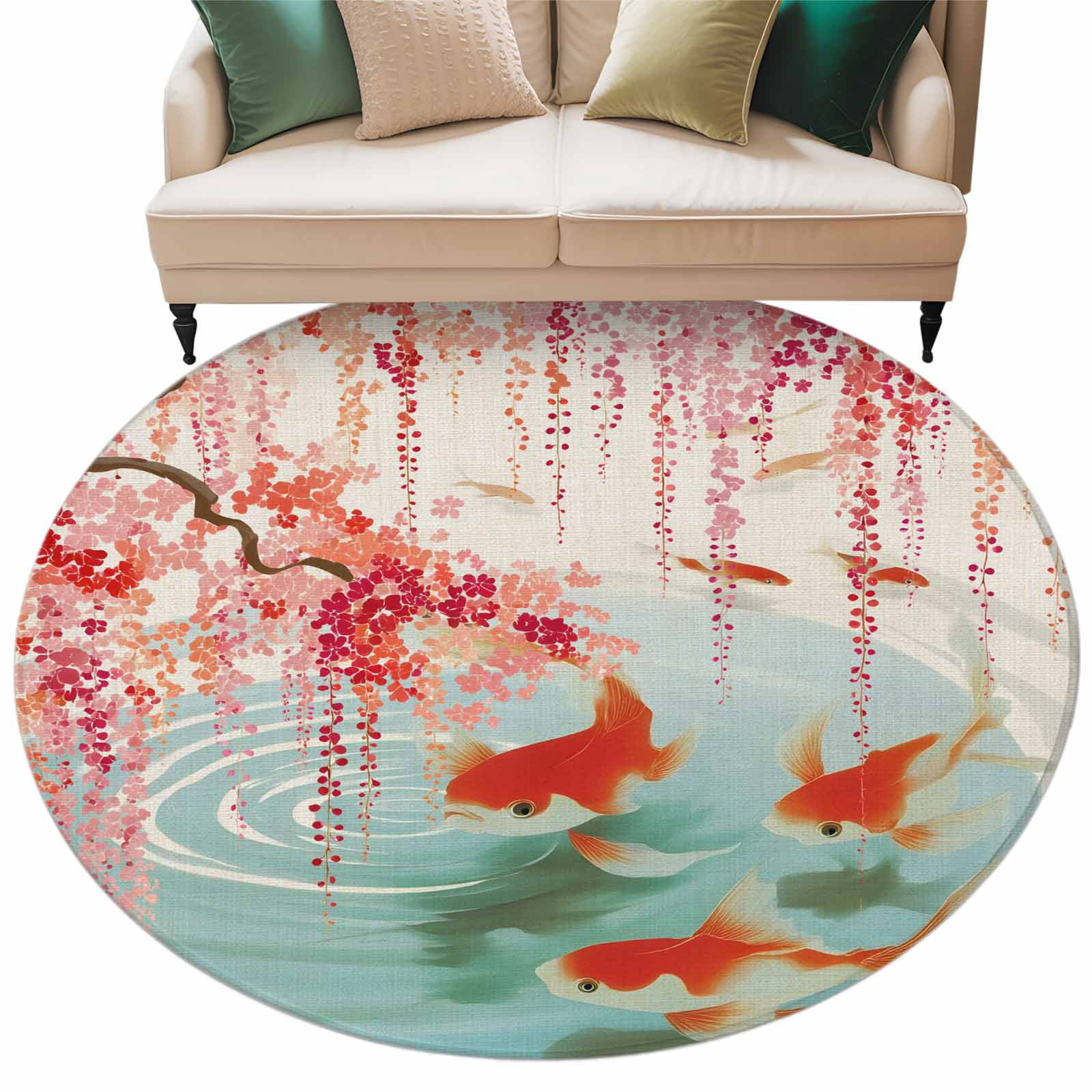 Cherry Blossoms Round Area Rugs Collection 5', Farmhouse Rustic ...