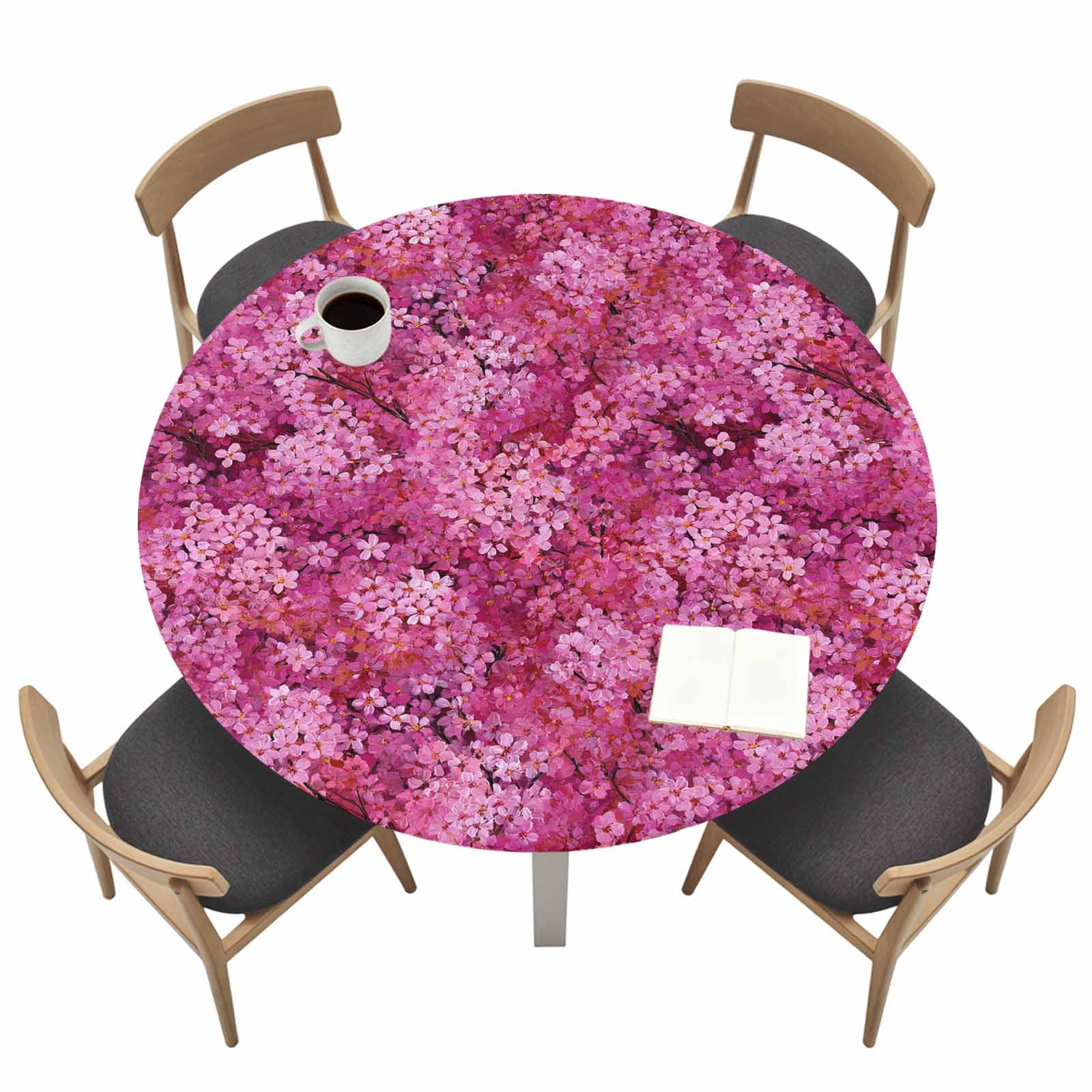 Cherry Blossoms Round Fitted Tablecloth with Elastic Edge Modern ...