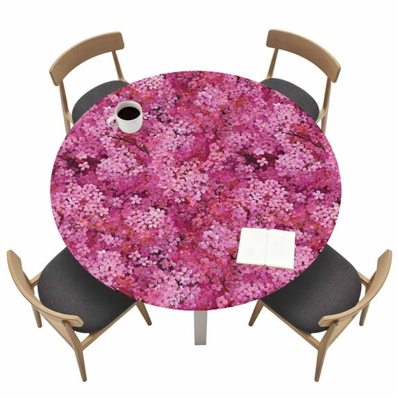 Cherry Blossoms Round Fitted Tablecloth with Elastic Edge Modern ...