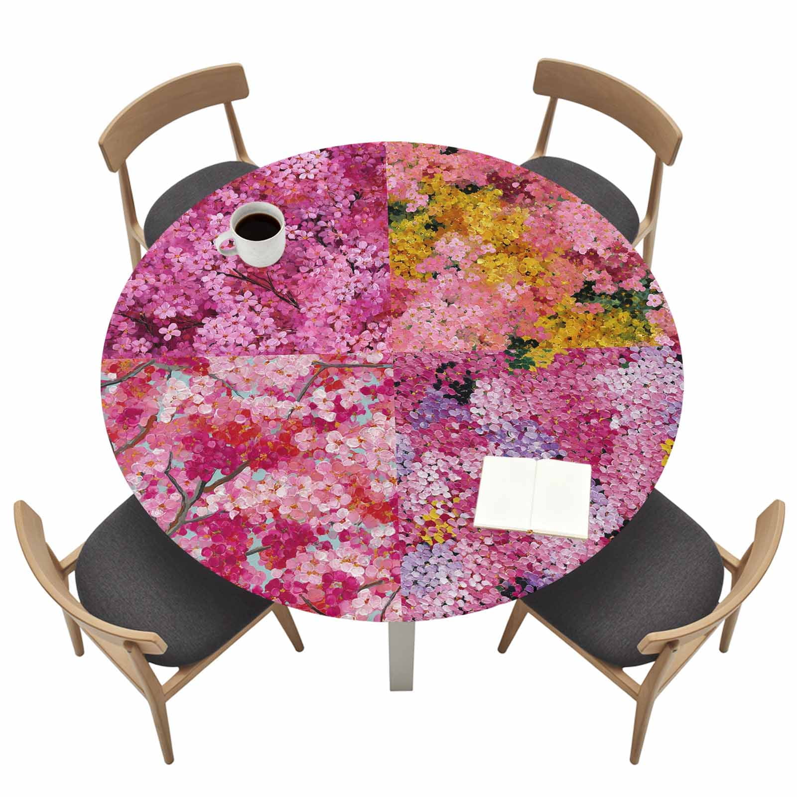 Cherry Blossoms Round Fitted Tablecloth with Elastic Edge Modern ...