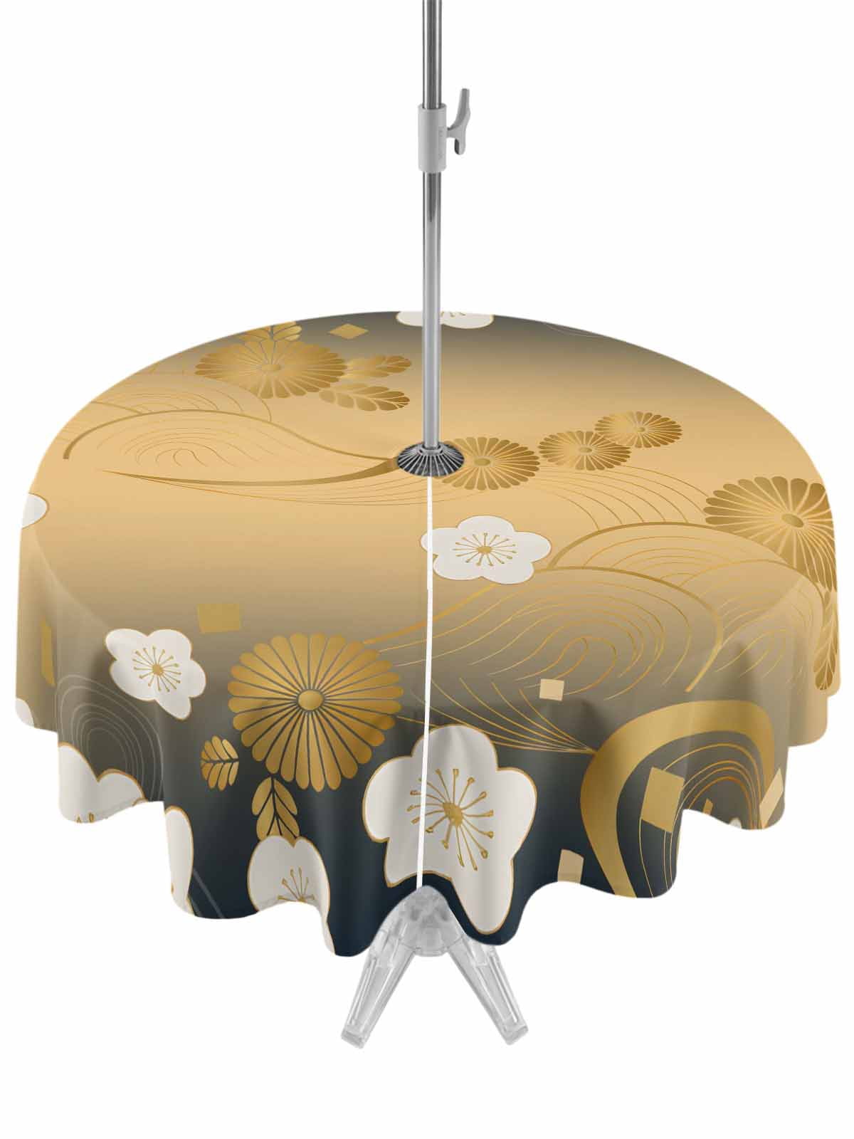 Cherry Blossoms Round Outdoor Tablecloth with Umbrella Hole Japanese ...