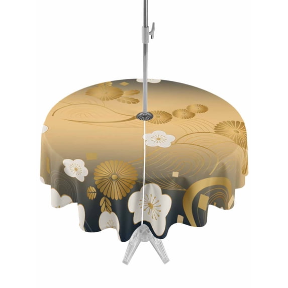 Cherry Blossoms Round Outdoor Tablecloth with Umbrella Hole Japanese ...