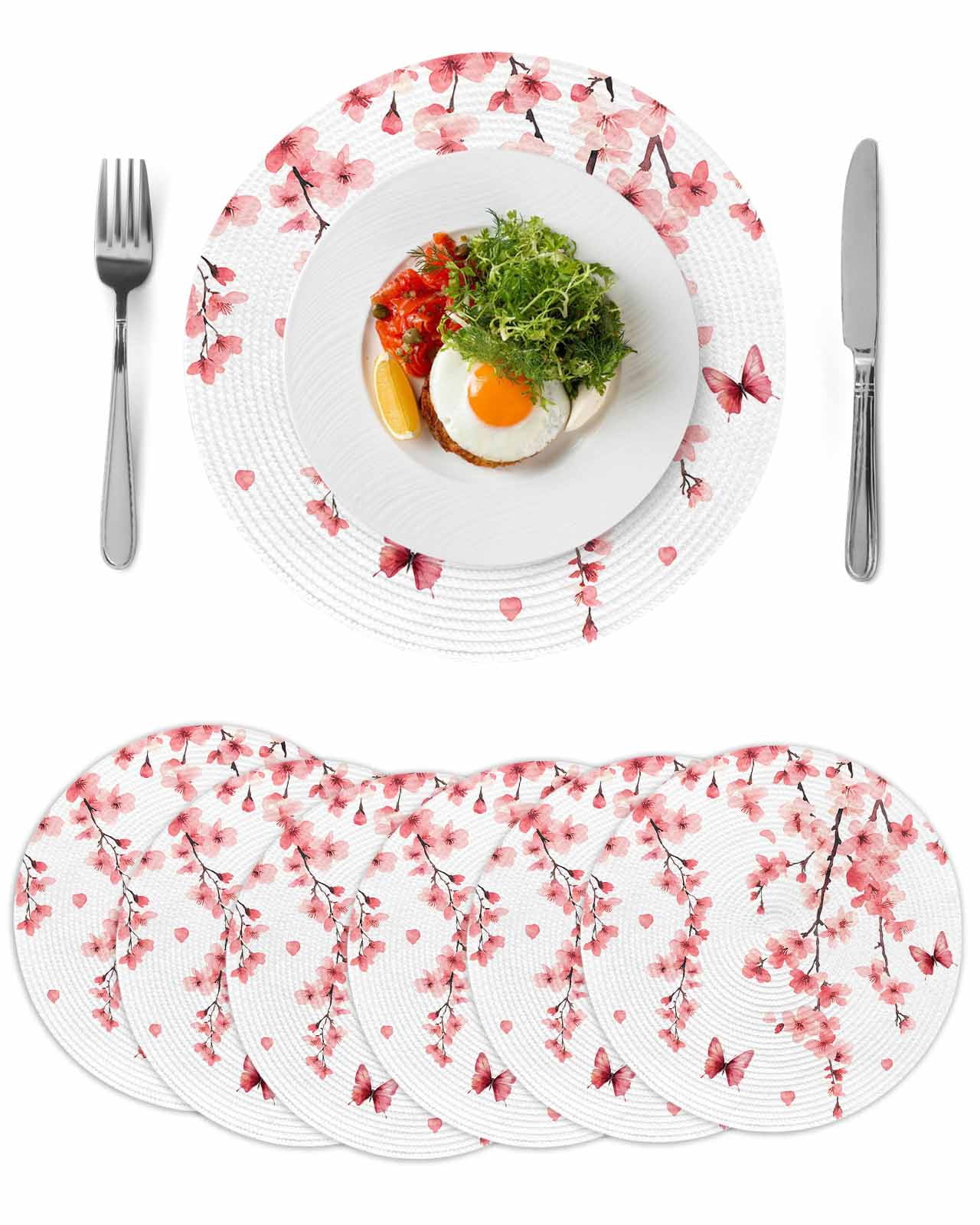 Cherry Blossoms Round Placemats Set of 6 for Dinning Tables,Heat-proof ...