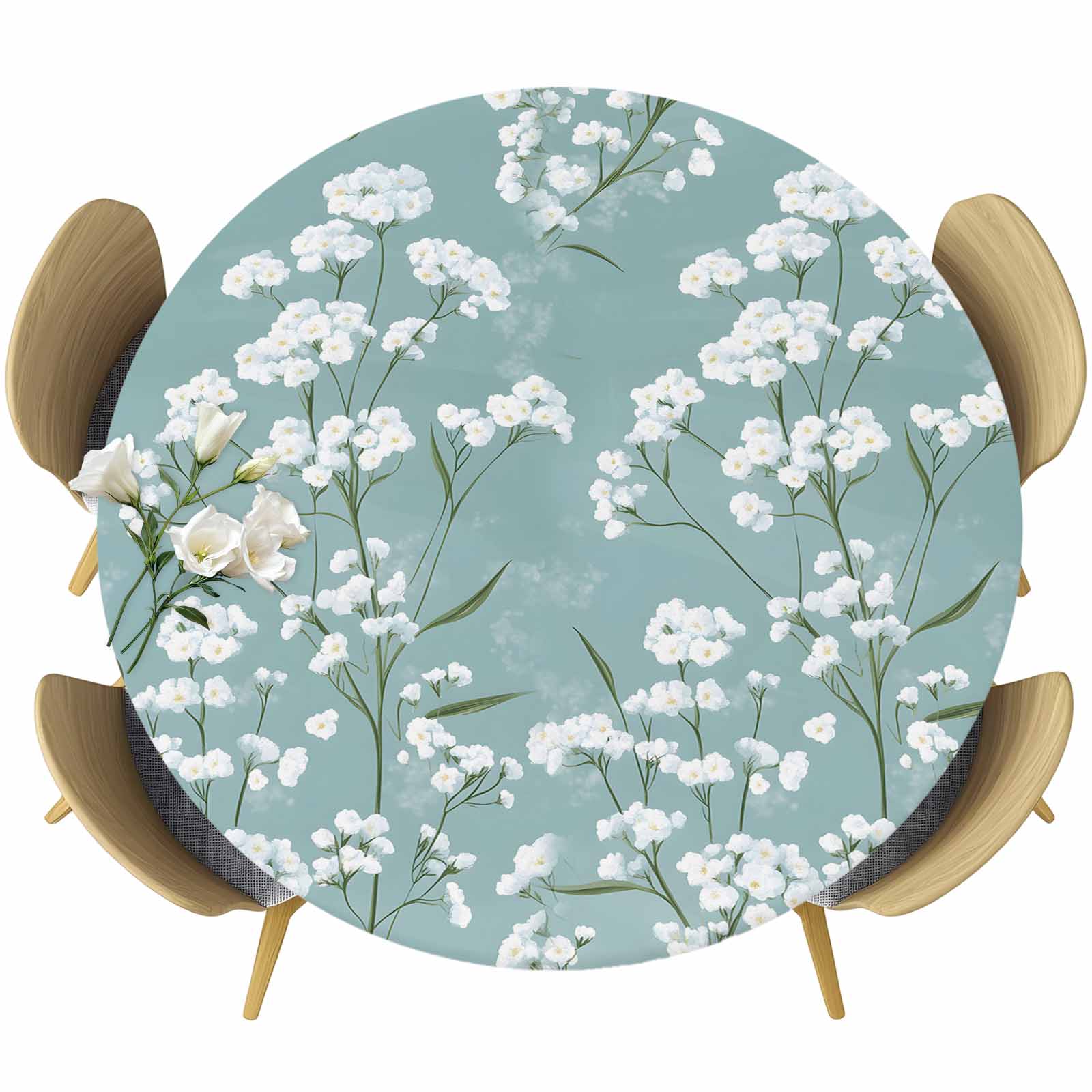Cherry Blossoms Round Tablecloth 45-54 Inch Round Fitted Table Cloth ...