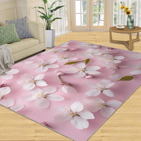 Cherry Blossoms Rugs for Living Room, Pastoral Style Rug, Pink Flowers ...