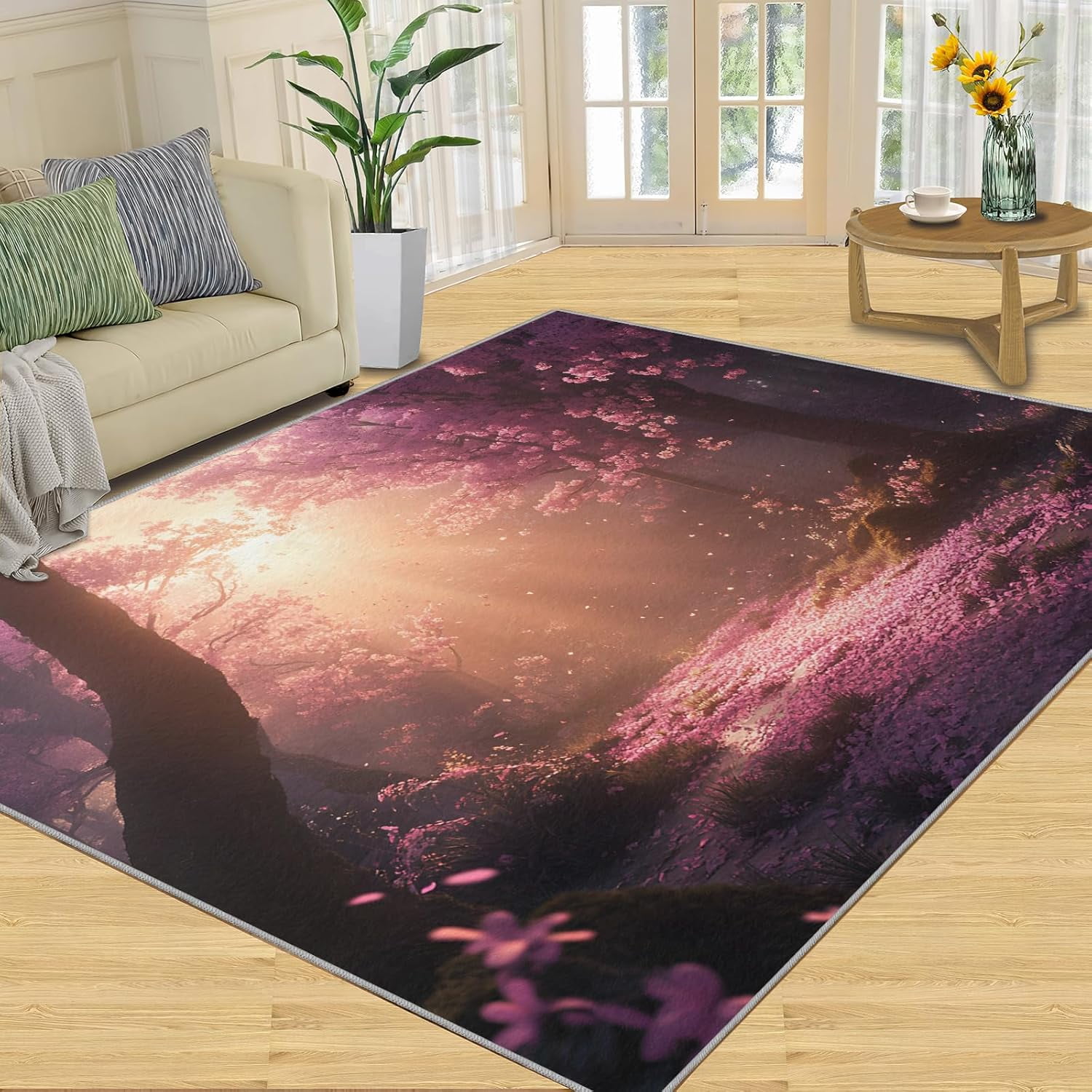 Cherry Blossoms Rugs for Bedroom - Forest Rug, Landscape Carpet for ...