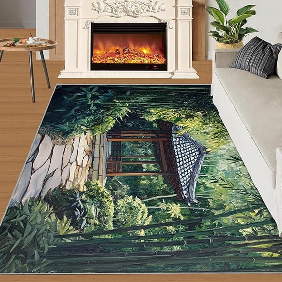Cherry Blossoms Rugs for Bedroom, Snow Mountain Washable Rugs for ...