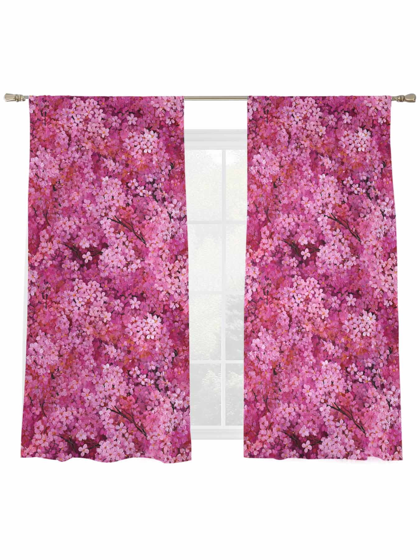 Cherry Blossoms Sheer Curtains 2 Panels Set Modern Abstract Art Pink ...