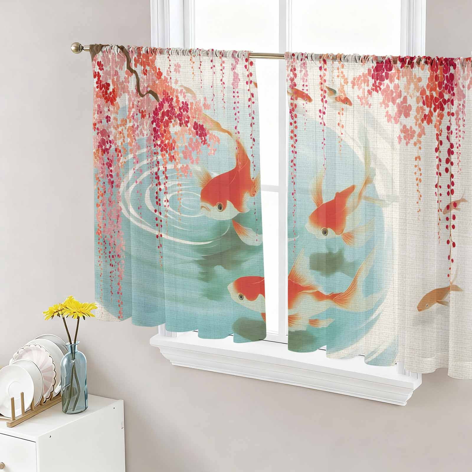 Cherry Blossoms Sheer Curtains 45 Inch Length 2 Panels Set, Farmhouse ...