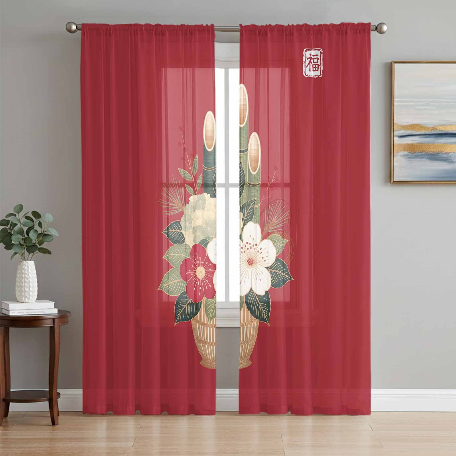 Cherry Blossoms Sheer Curtains 72 Inch Length 2 Panels Set, Japanese ...