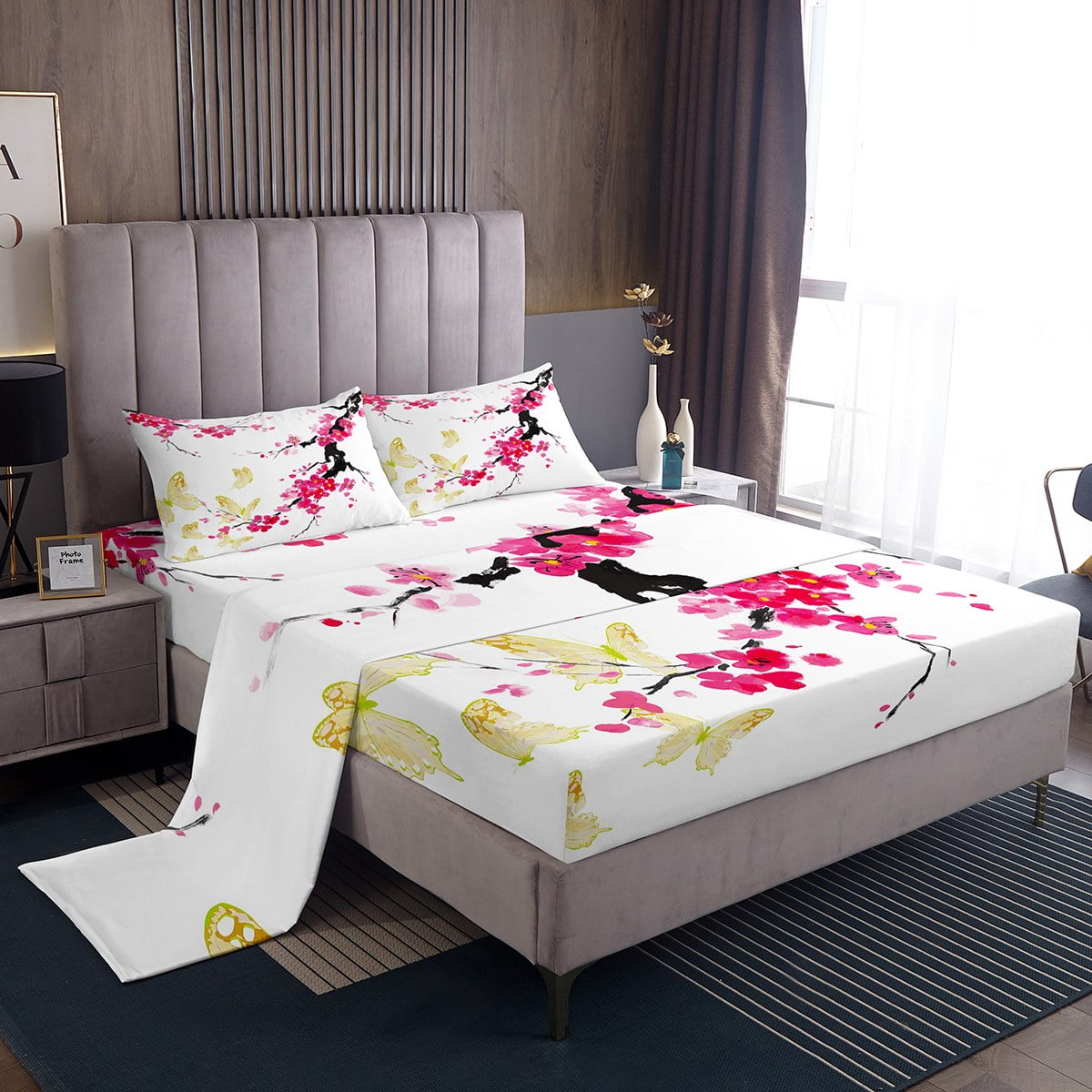 Cherry Blossoms Sheet Set Girls Pink Floral Bed Sheets Set Full ...