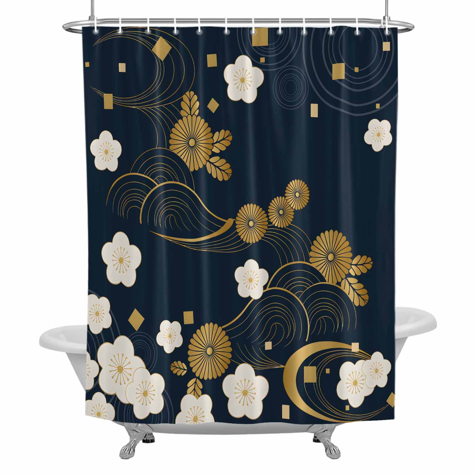 Cherry Blossoms Shower Curtain for Bathroom, Japanese Style Gold Flower ...