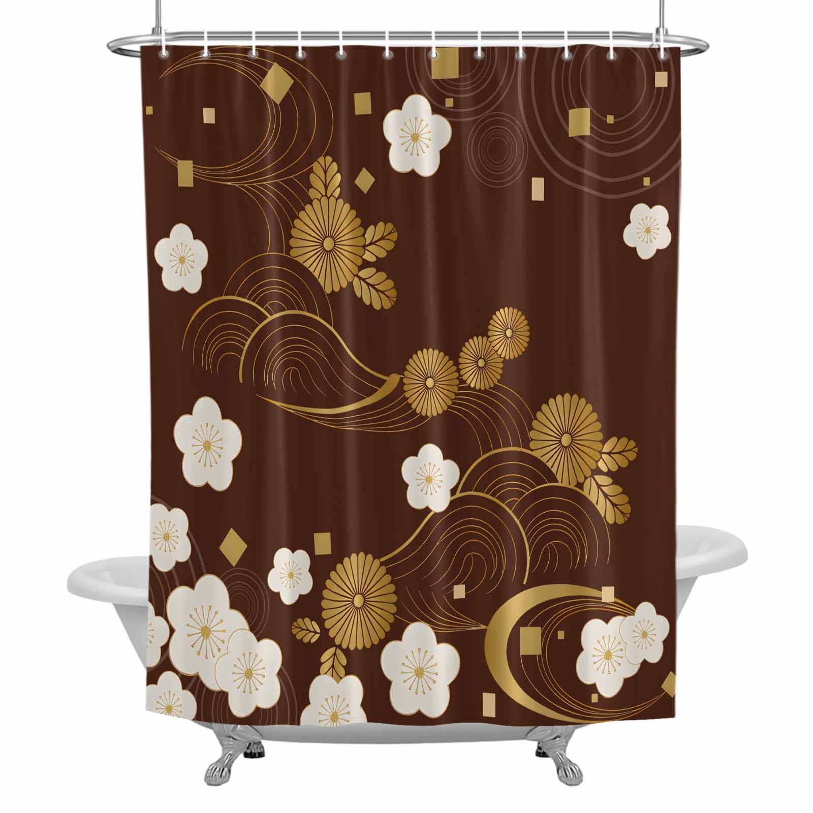 Cherry Blossoms Shower Curtain for Bathroom, Japanese Style Gold Flower ...