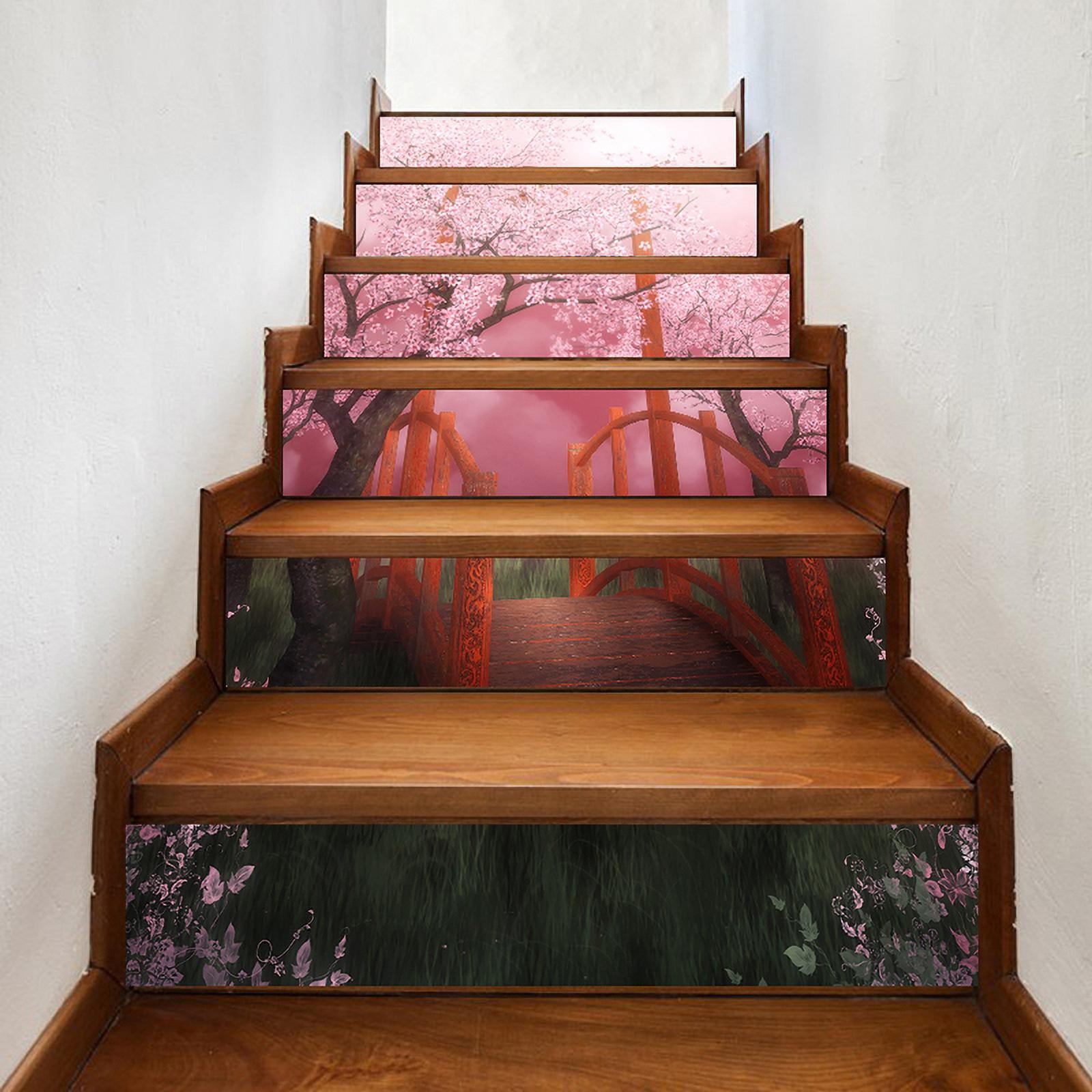 Cherry Blossoms Stair Stickers Pink Sakura Floral Staircase Riser ...