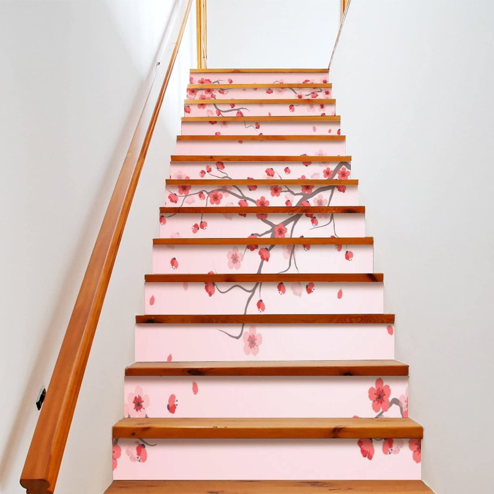Cherry Blossoms Stair Stickers Pink Sakura Floral Staircase Riser ...