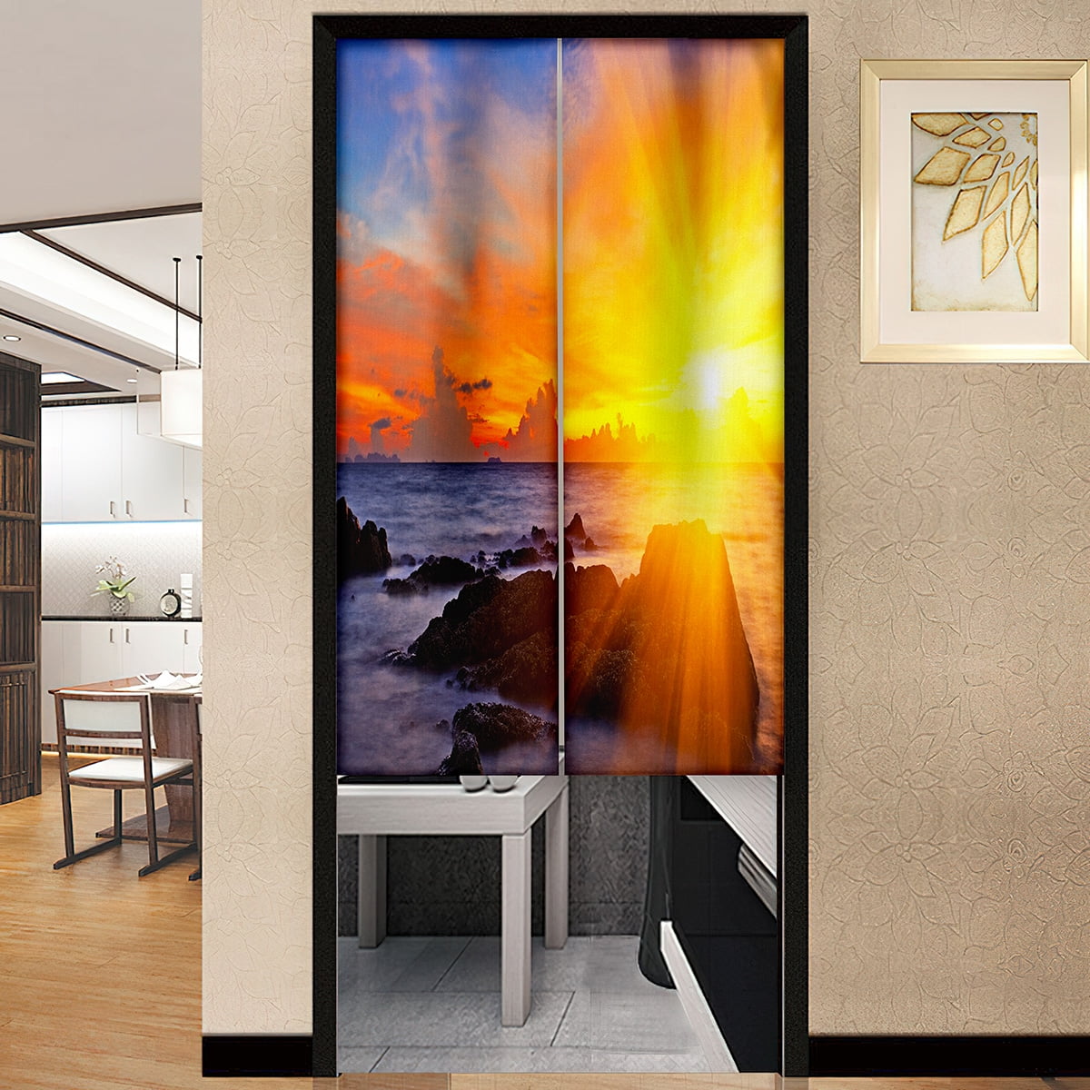 Cherry Blossoms Sunset Blue Sea Sunshine Door Curtains for Hall Kids ...