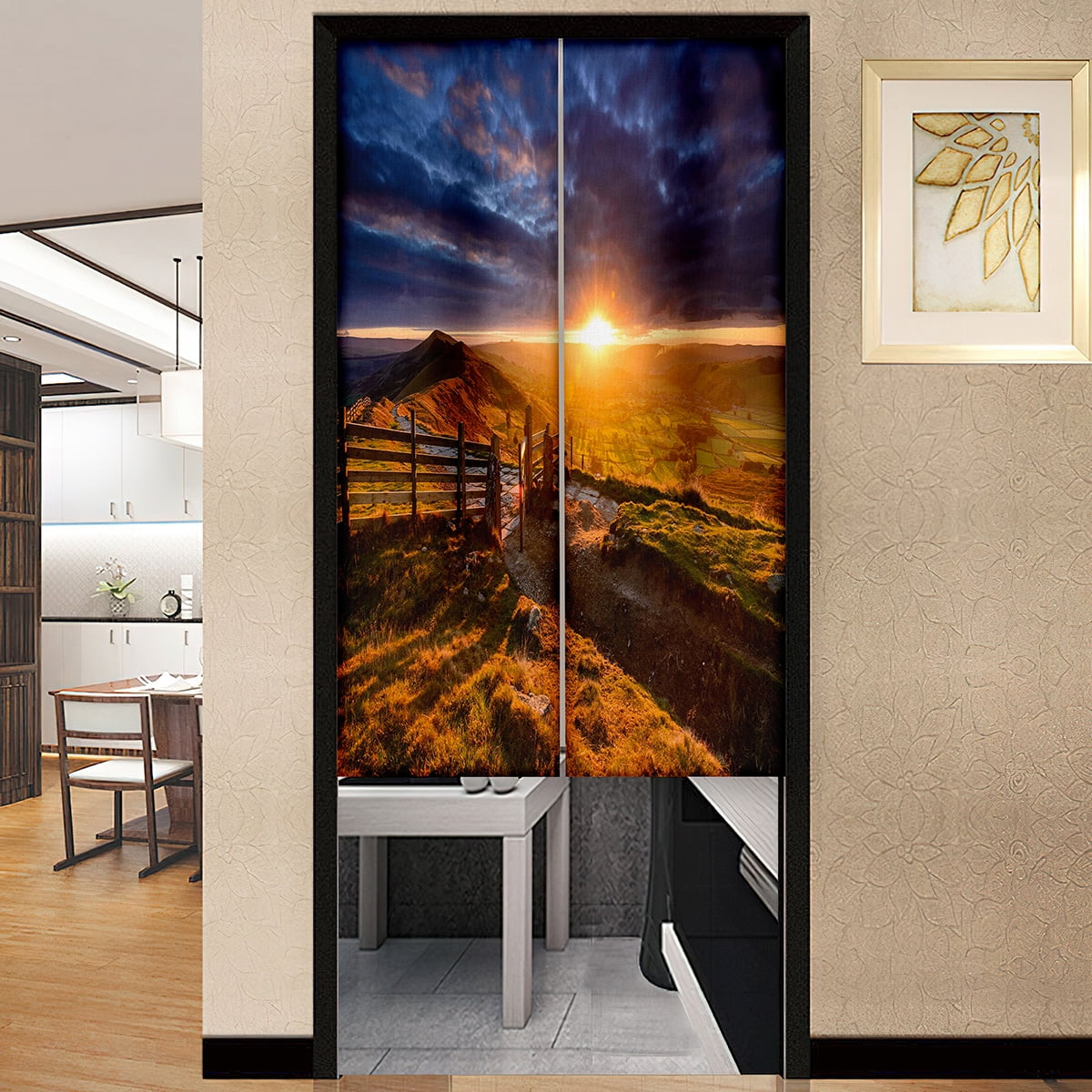 Cherry Blossoms Sunset Blue Sea Sunshine Door Curtains for Hall Kids ...