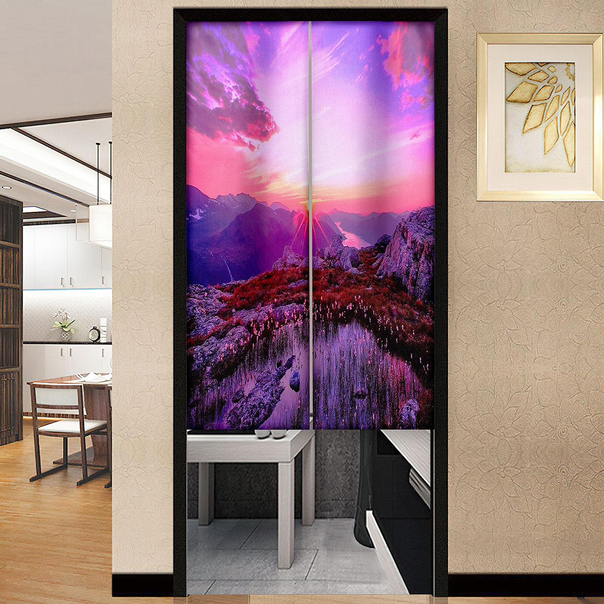 Cherry Blossoms Sunset Blue Sea Sunshine Door Curtains for Hall Kids ...
