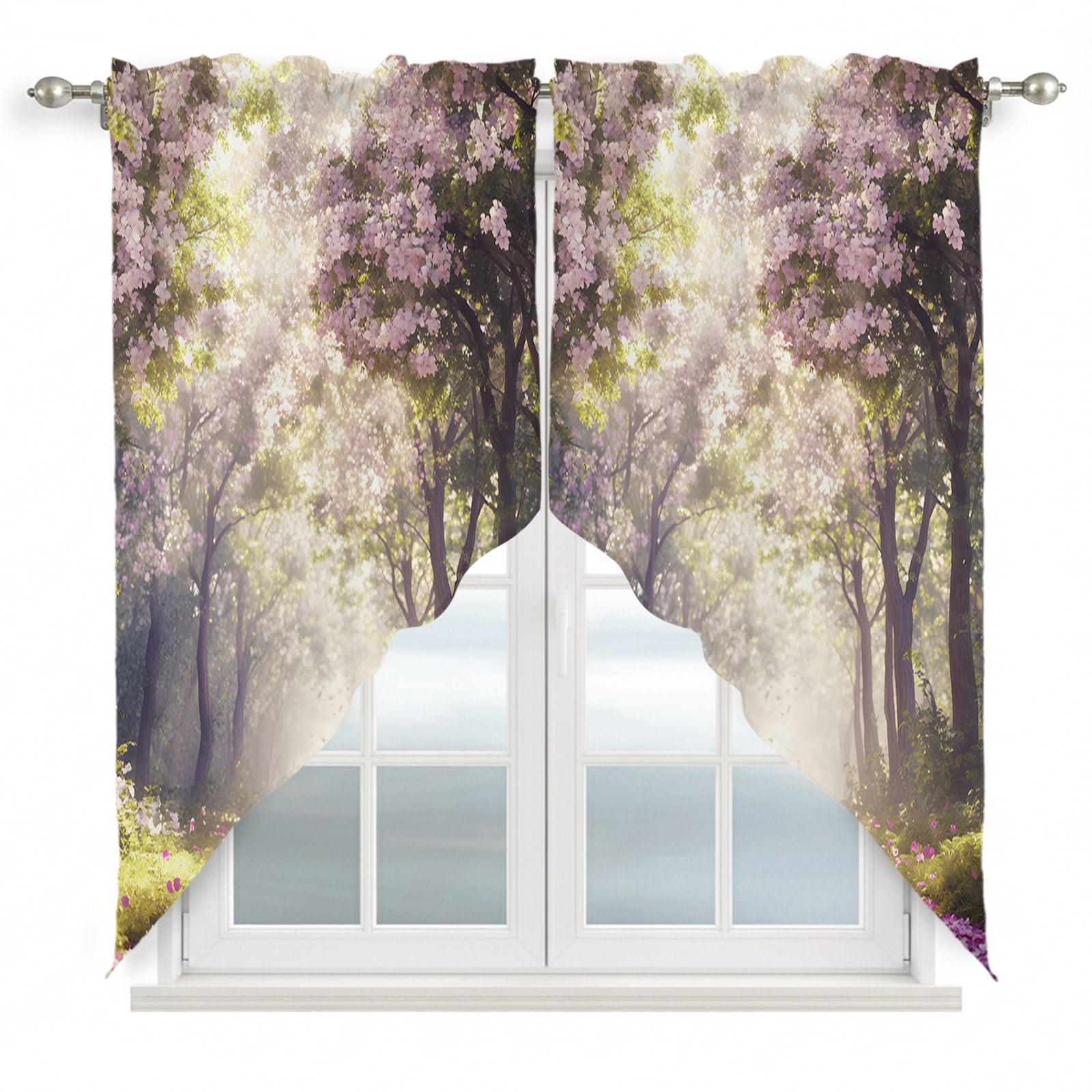 Cherry Blossoms Swag Curtain Valance for Window 2 Panels Flowers ...