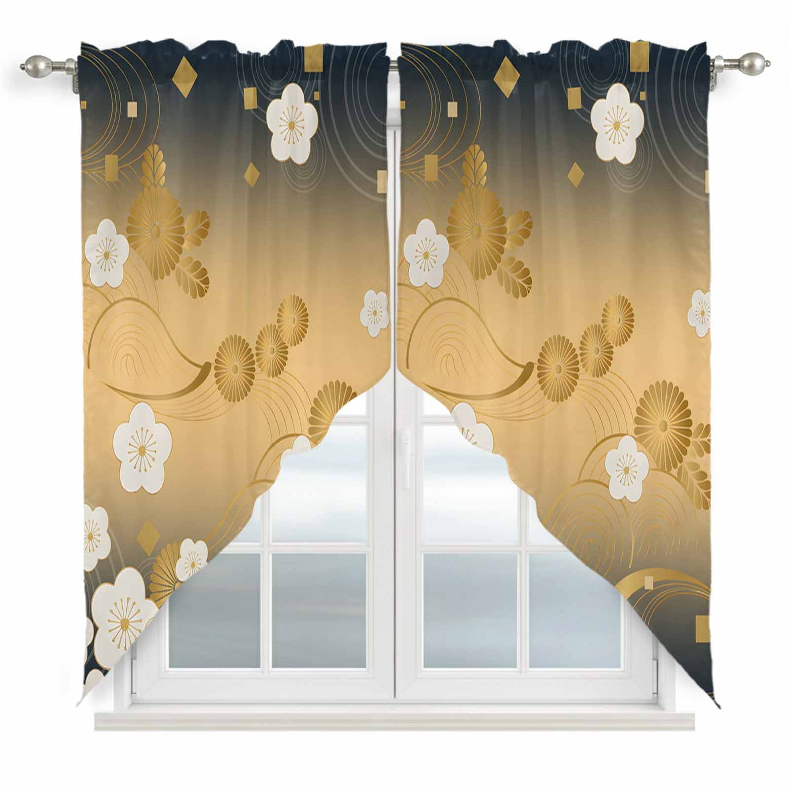 Cherry Blossoms Swag Curtain Valance for Window 2 Panels Japanese Style ...