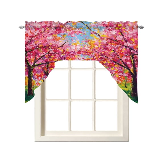 Cherry Blossoms Swag Curtains for Kitchen Pink Spring Floral Trees ...