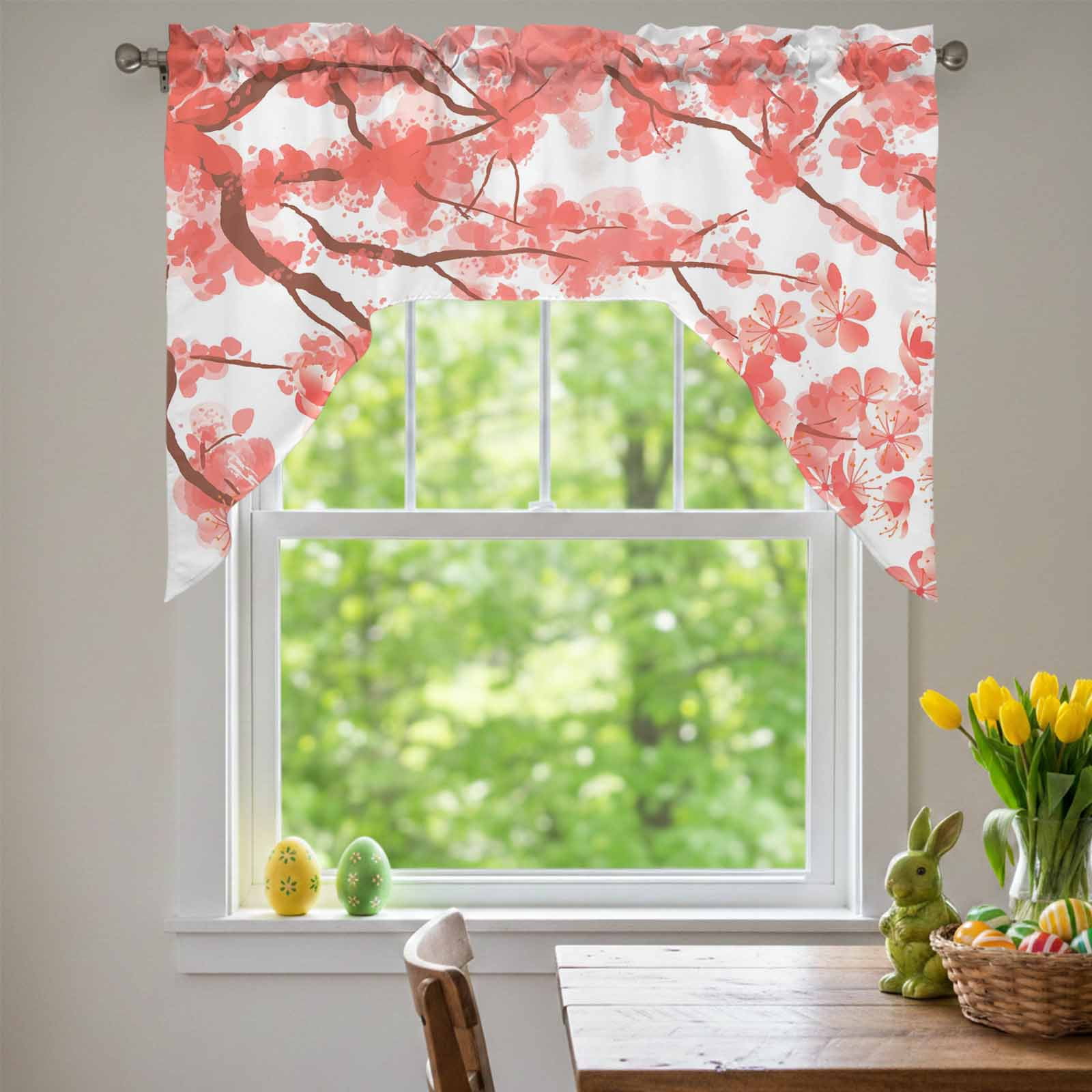 Cherry Blossoms Swag Valances for Kitchen Window, Beautiful Pink ...