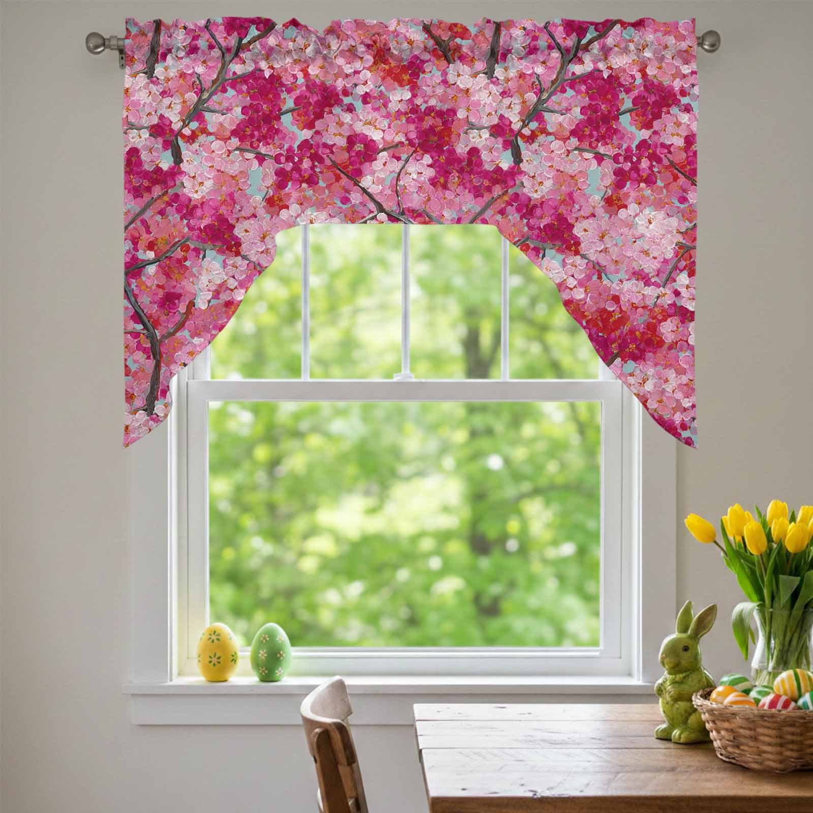 Cherry Blossoms Swag Valances for Kitchen Window, Modern Abstract Art ...