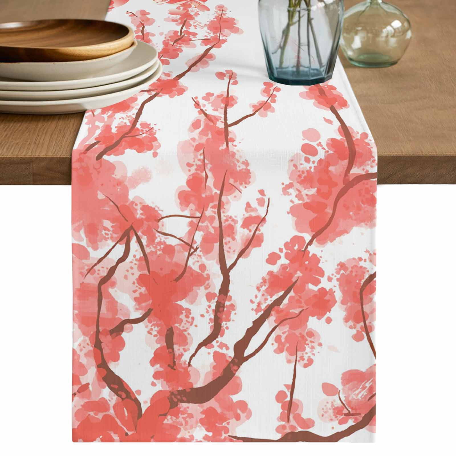 Cherry Blossoms Table Runner, Beautiful Pink Falling Flower Spring ...