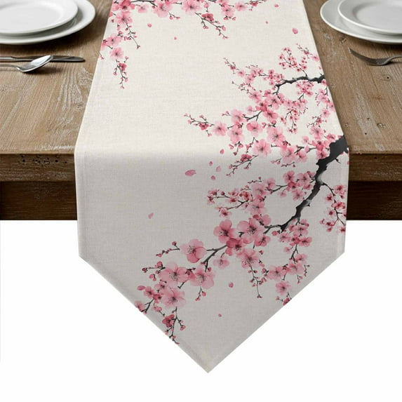 Cherry Blossoms Table Runner Linen Burlap Table Runner 36 Inches Small ...