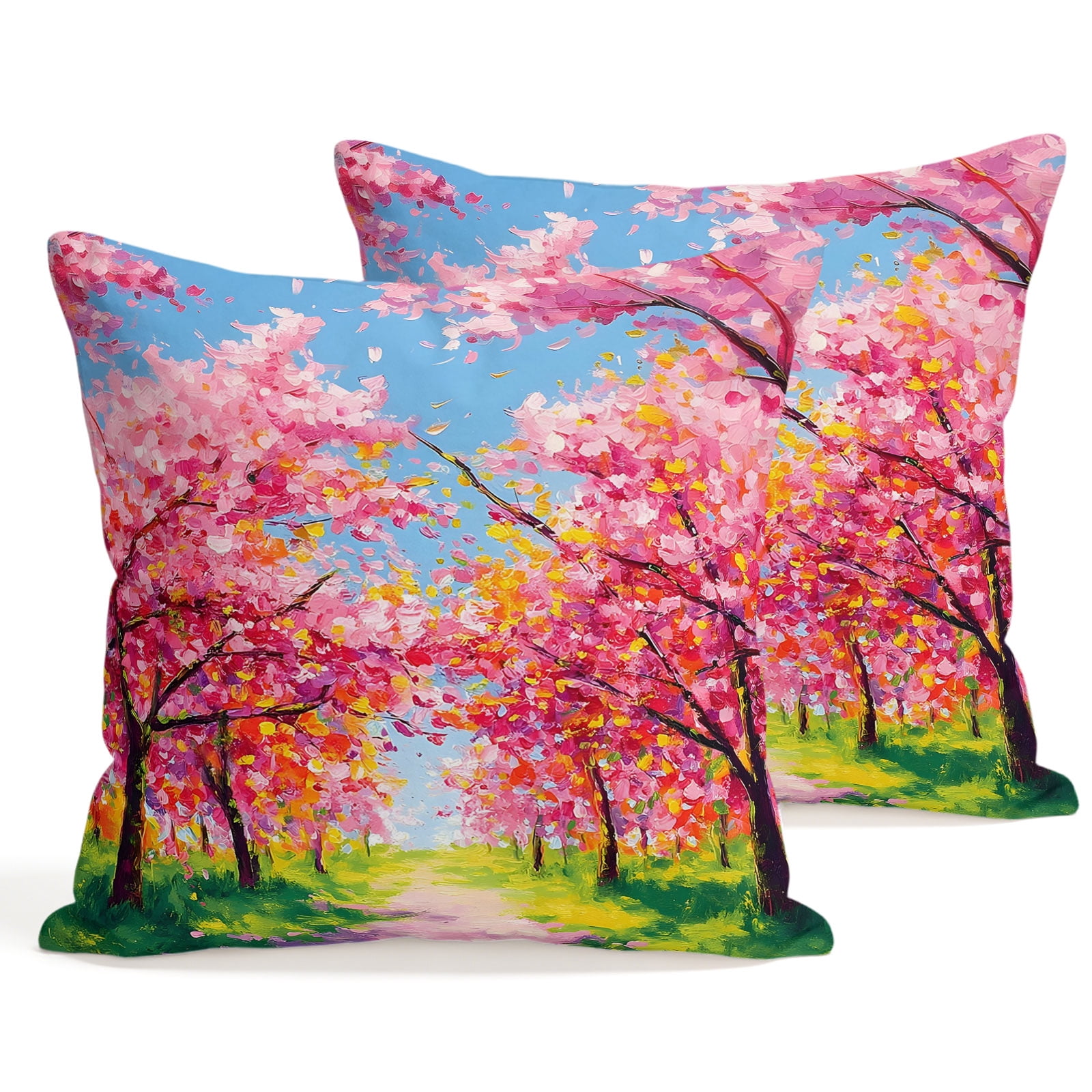Cherry Blossoms Throw Pillow Covers 16 x 16 Inch Pillow Covers Set of 2 ...