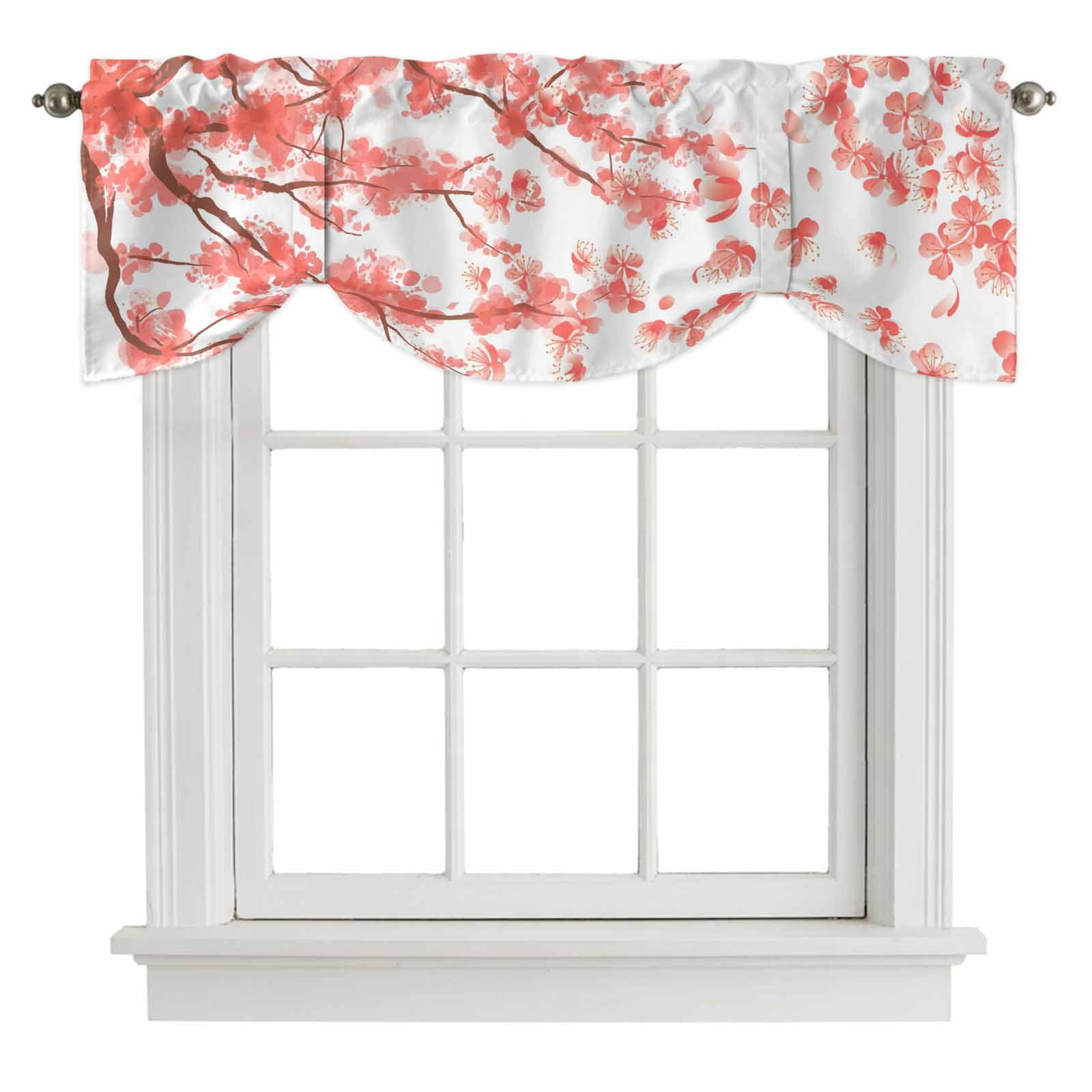 Cherry Blossoms Tie Up Valance for Windows, Beautiful Pink Falling ...