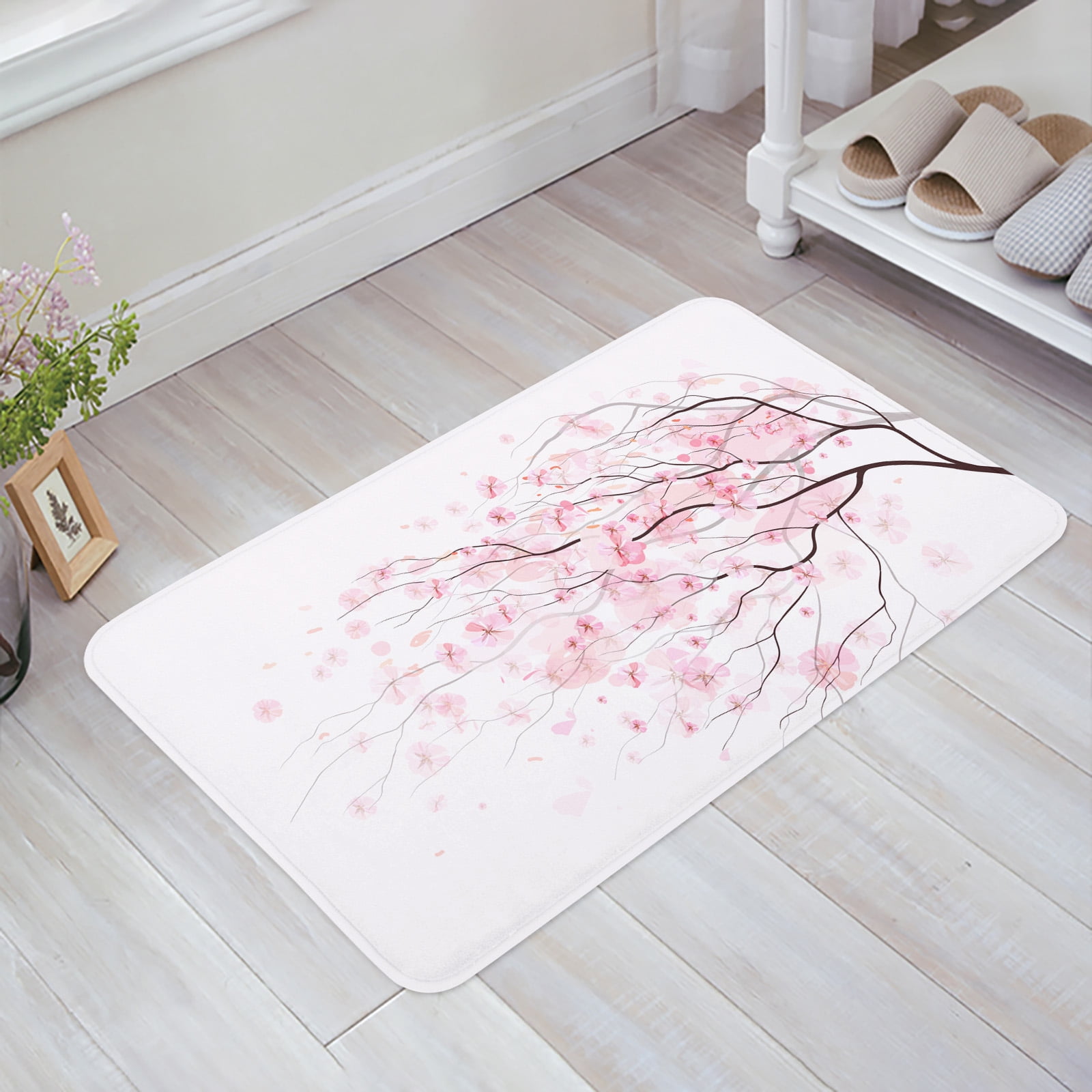 Cherry Blossoms Tree Branches Pink White Kitchen Doormat Bedroom Bath ...