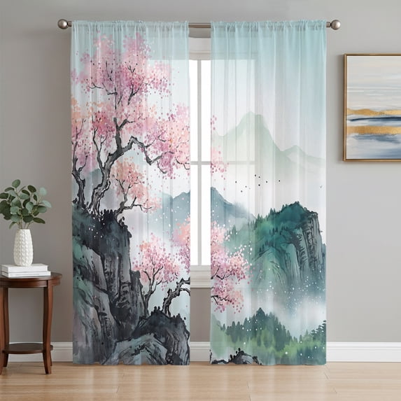 Cherry Blossoms Trees Sheer Curtains for Living Room Bedroom ...