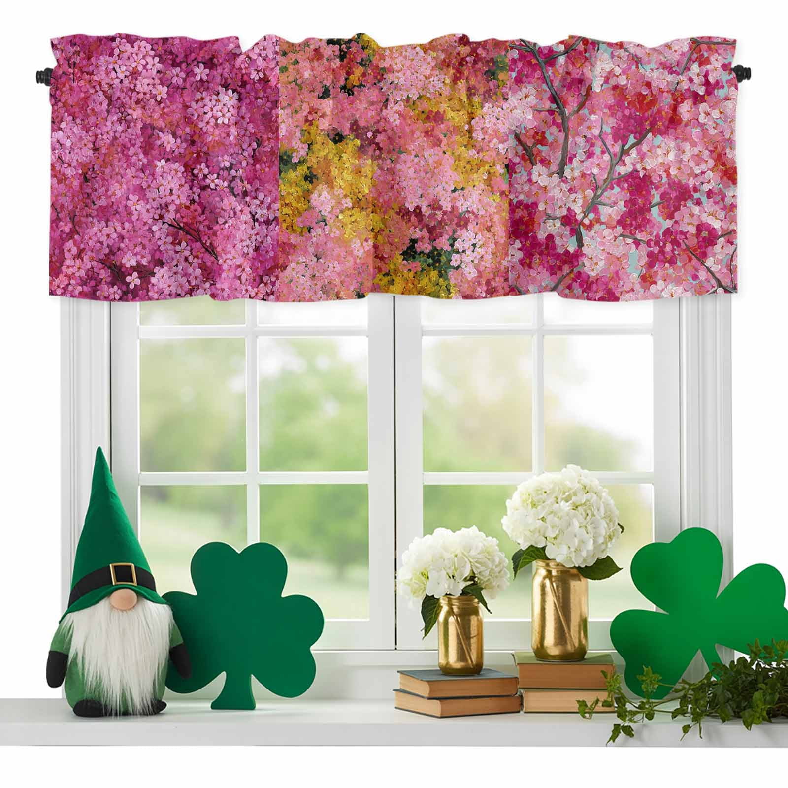 Cherry Blossoms Valances for Windows, Modern Abstract Art Pink Yellow ...