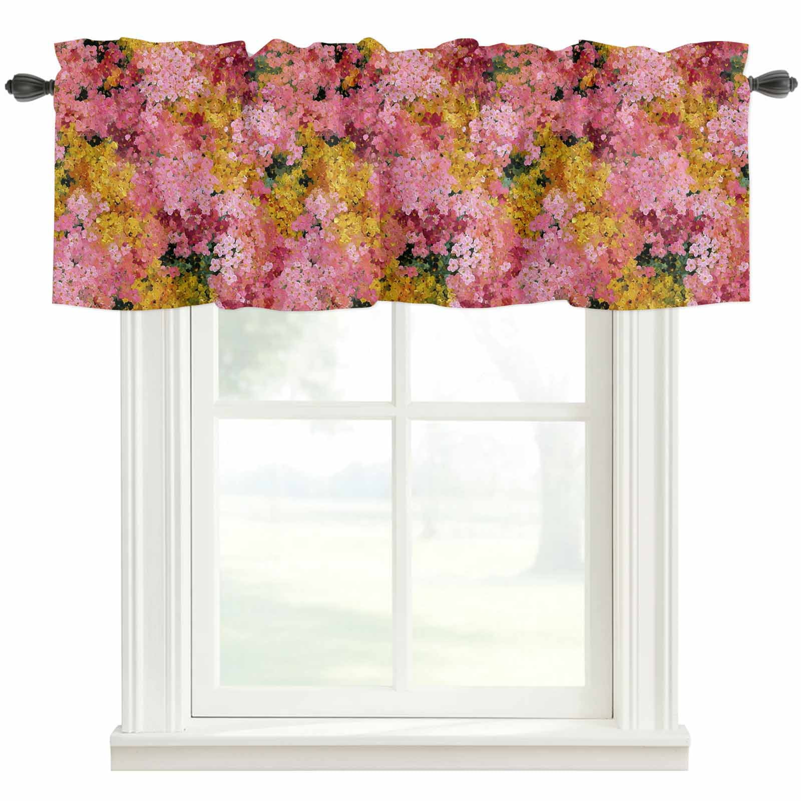 Cherry Blossoms Valances for Windows Modern Abstract Art Pink Yellow ...