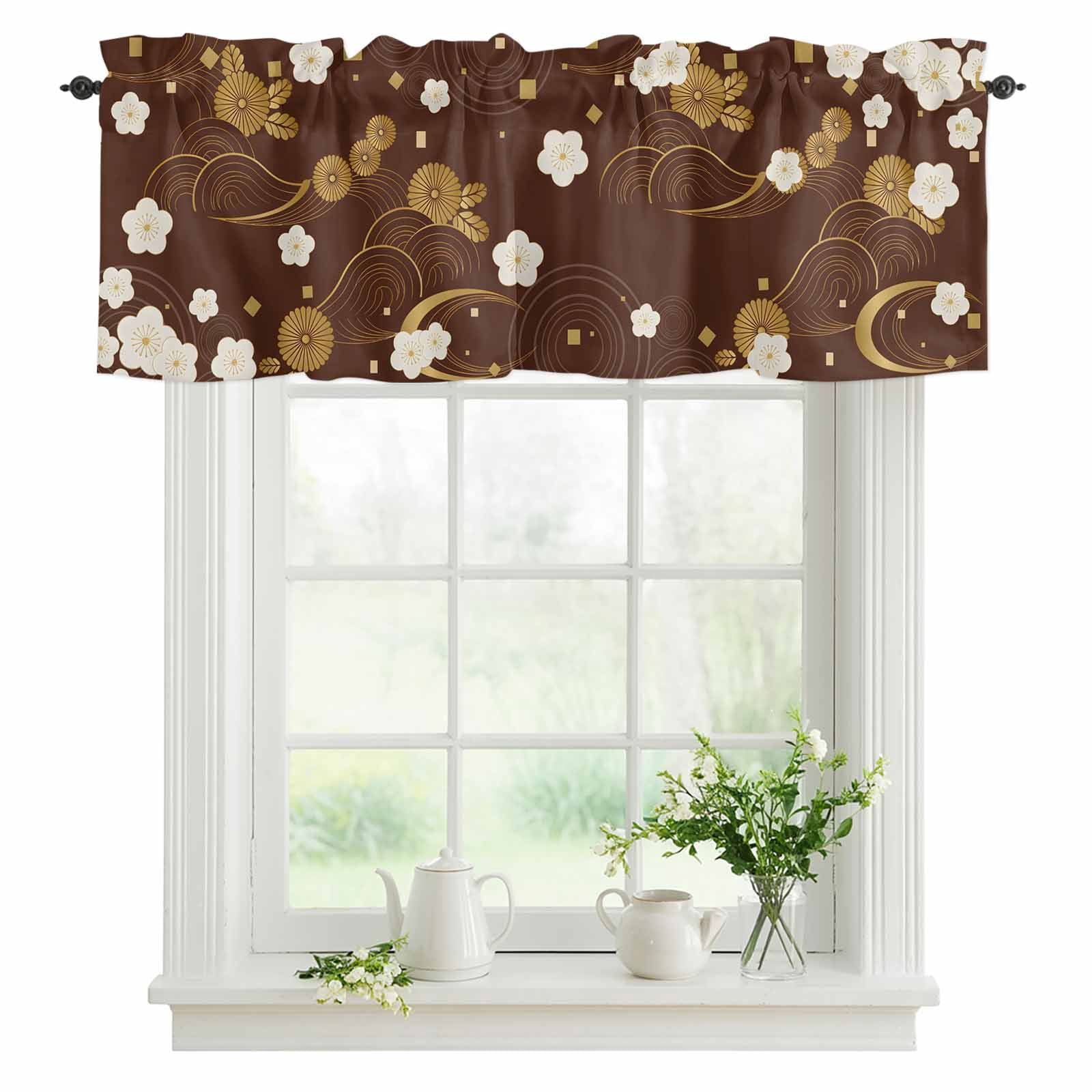 Cherry Blossoms Valances for Windows, Rod Pocket Kitchen Valance ...