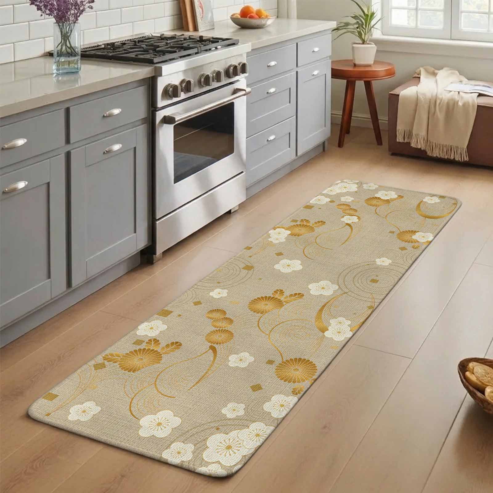 Cherry Blossoms Washable Runner Rug 3X7 ft Japanese Style Gold Flower ...