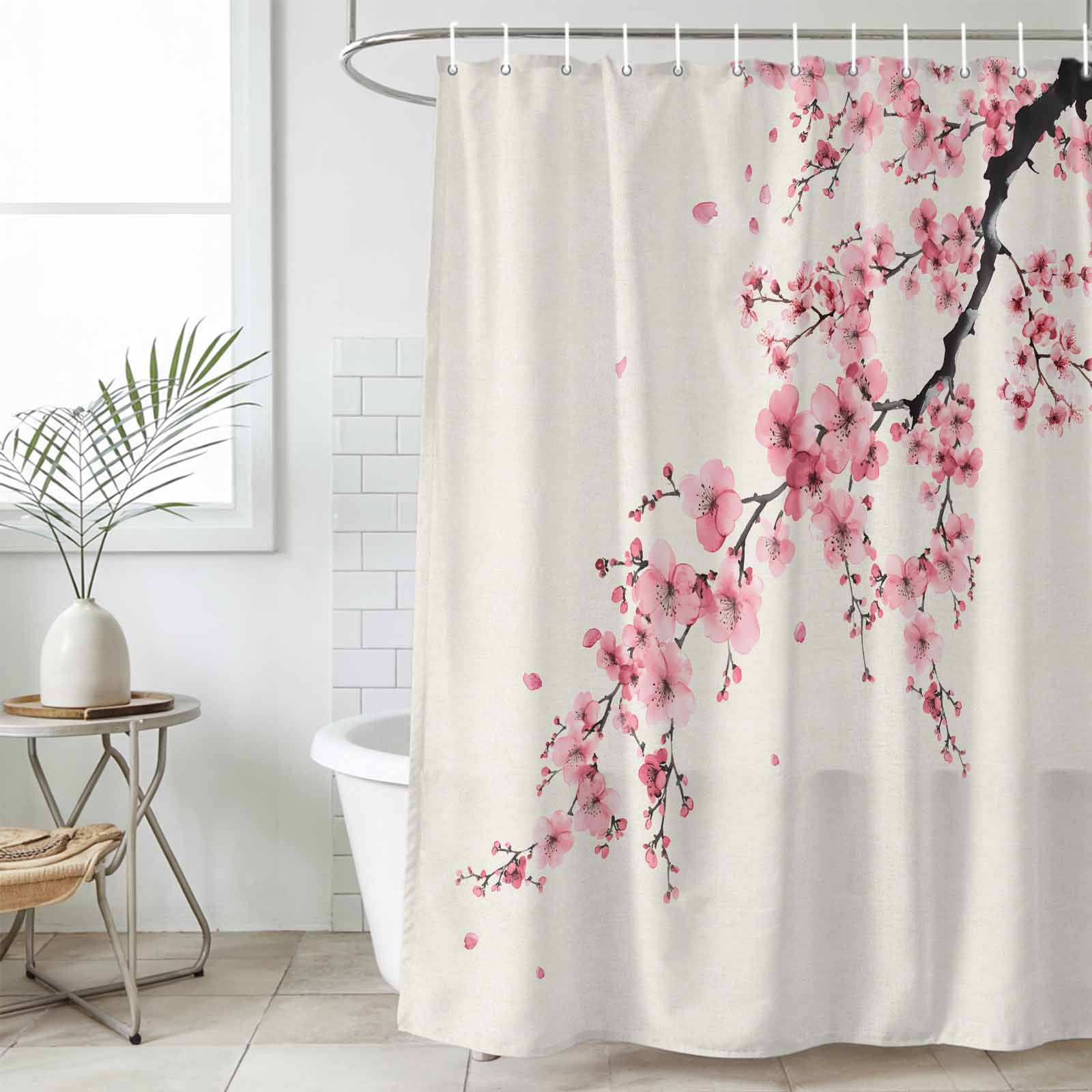 Cherry Blossoms Waterproof Fabric Shower Curtain,Pink Flower Floral ...