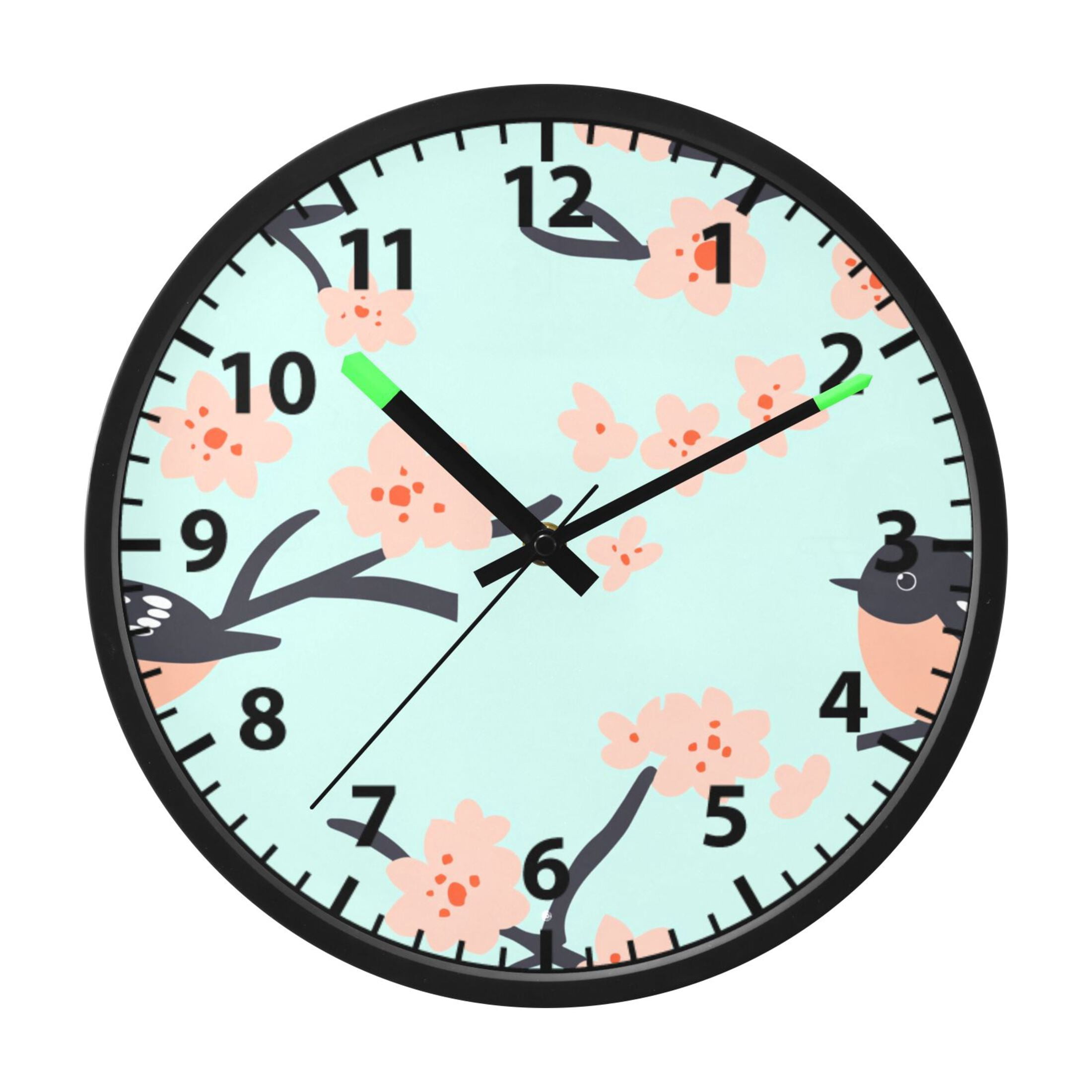 Cherry Blossoms and Birds Wall Clock 12 Inch Voice Activated Night ...