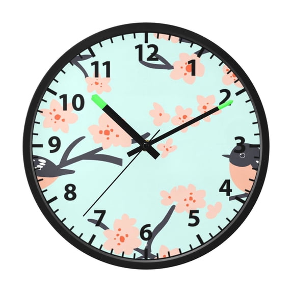 Cherry Blossoms and Birds Wall Clock 12 Inch Voice Activated Night ...