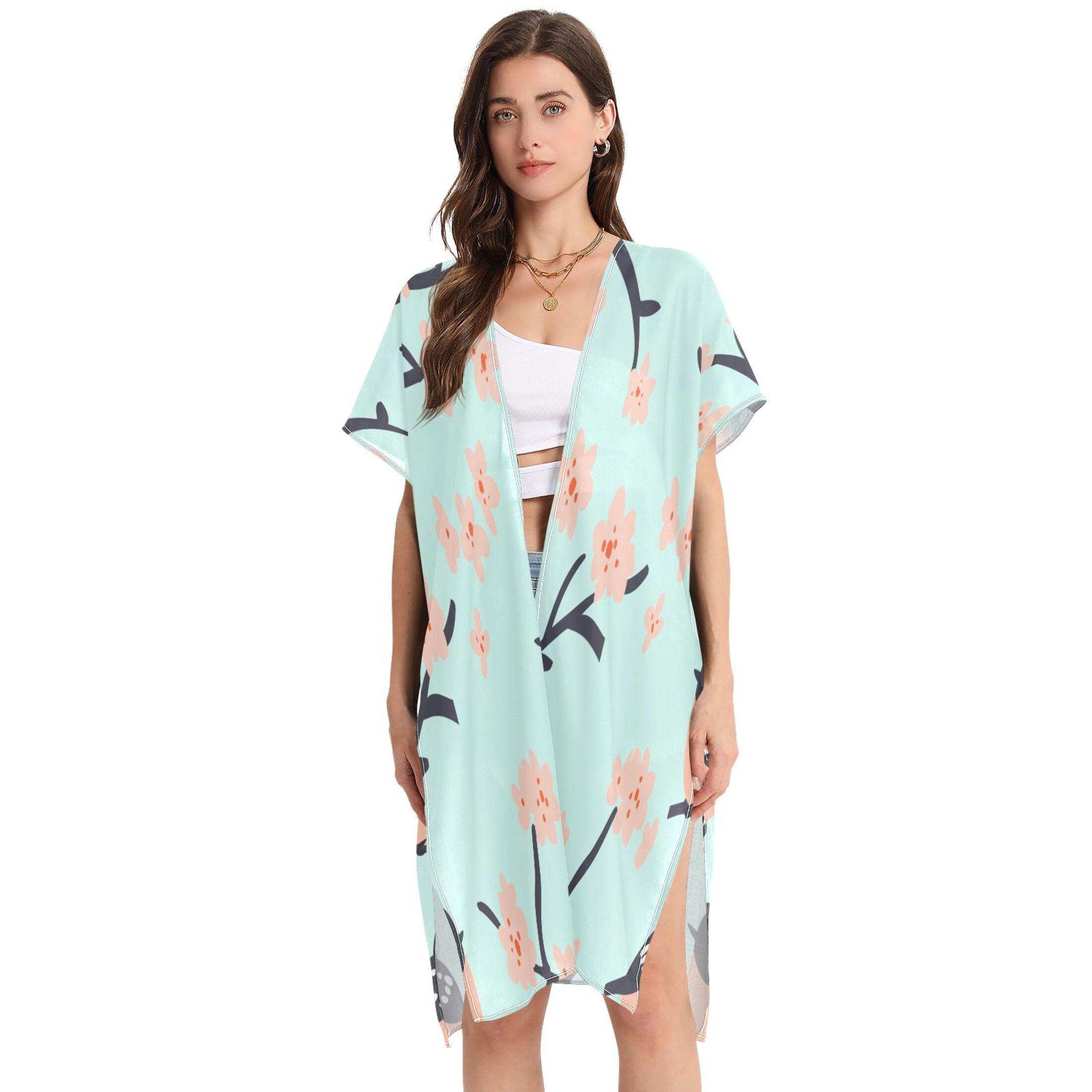 Cherry Blossoms and Birds Women's Swimwear Cover Up Summer Cardigan ...