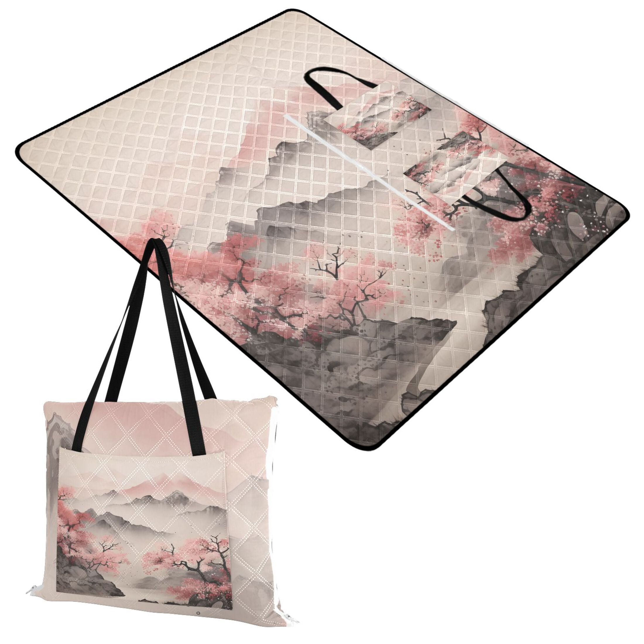 Cherry Blossoms and Mountains Extra Large Picnic Beach Blanket ...