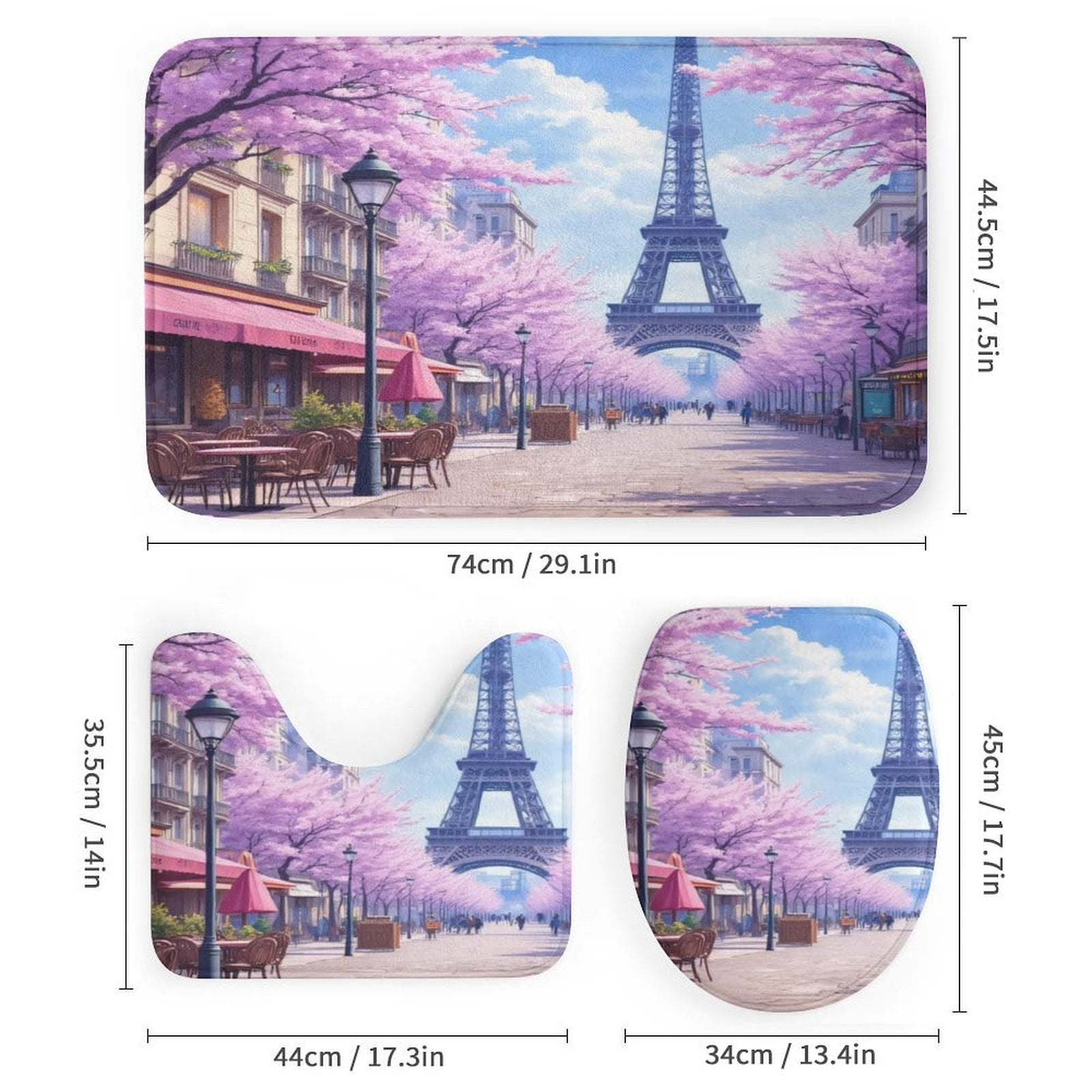 Cherry Blossoms in Paris Bathroom Mats Sets 3 Piece, Bath Mat Earth ...