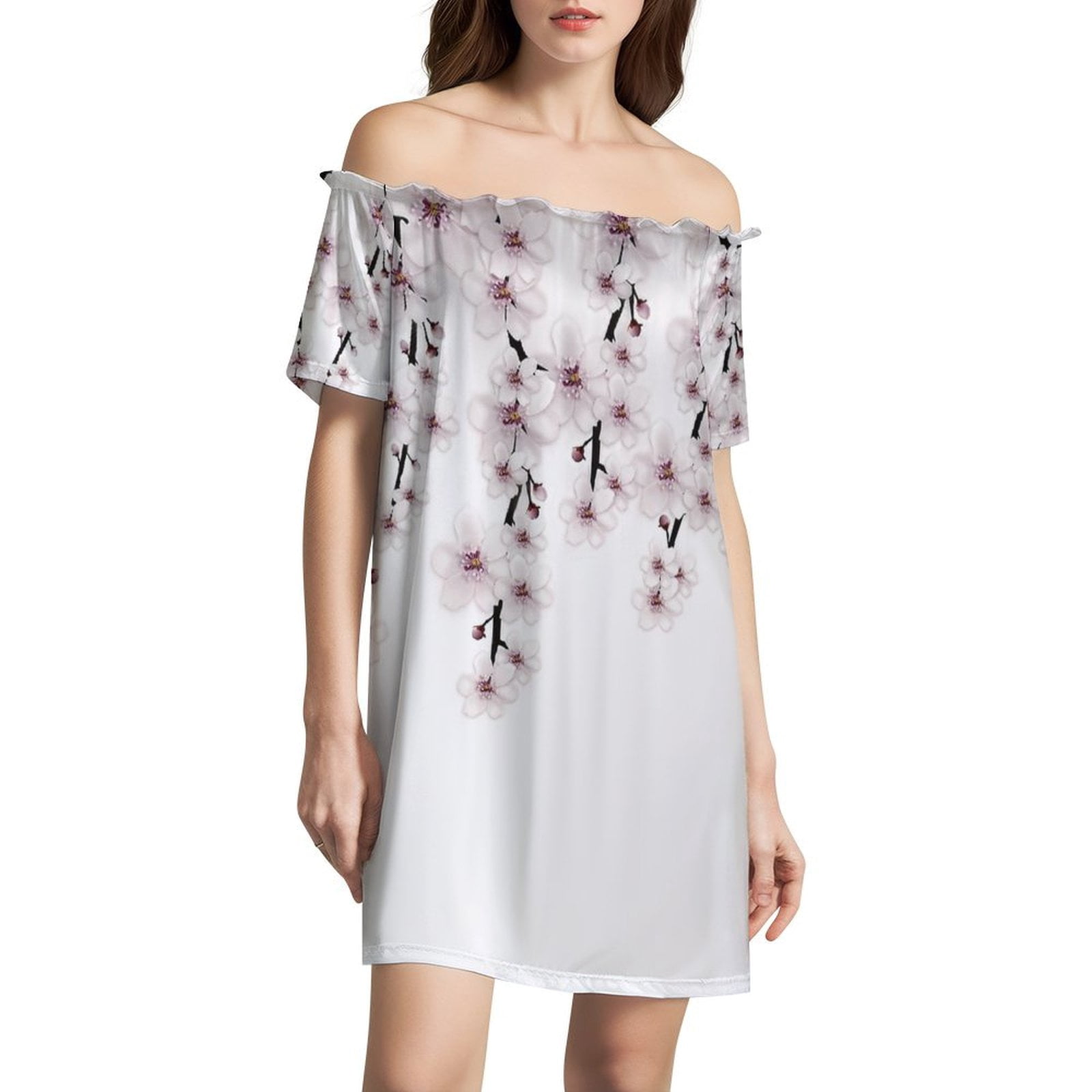 Cherry Blossoms with Falling Flowers Women's Summer Loose Dress Off ...