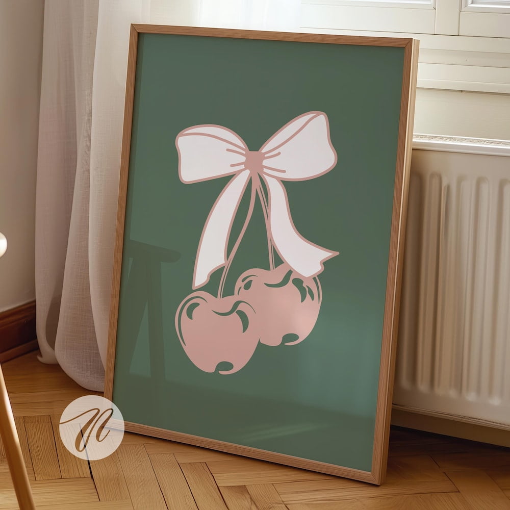 Cherry Bow Art Print: Preppy Coquette Room Decor UNFRAMED PAPER POSTER ...