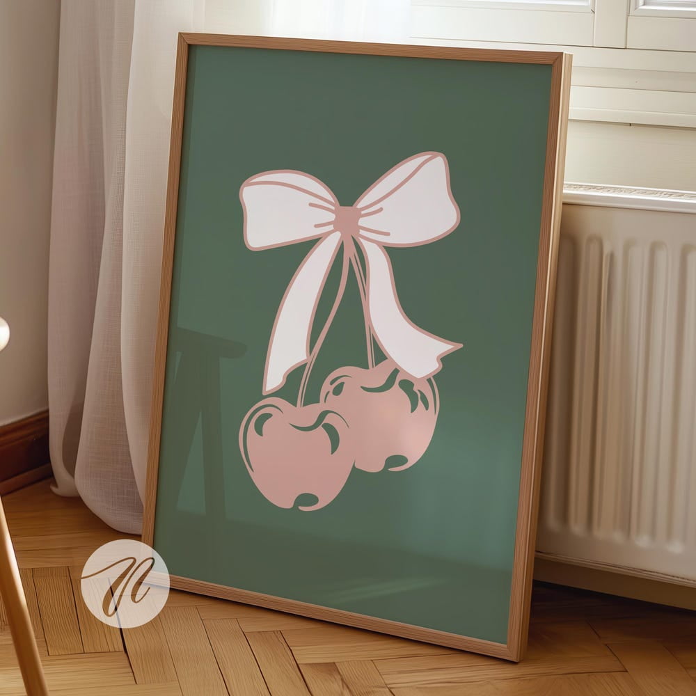 Cherry Bow Art Print, Trendy Coquette Wall Decor UNFRAMED PAPER POSTER ...