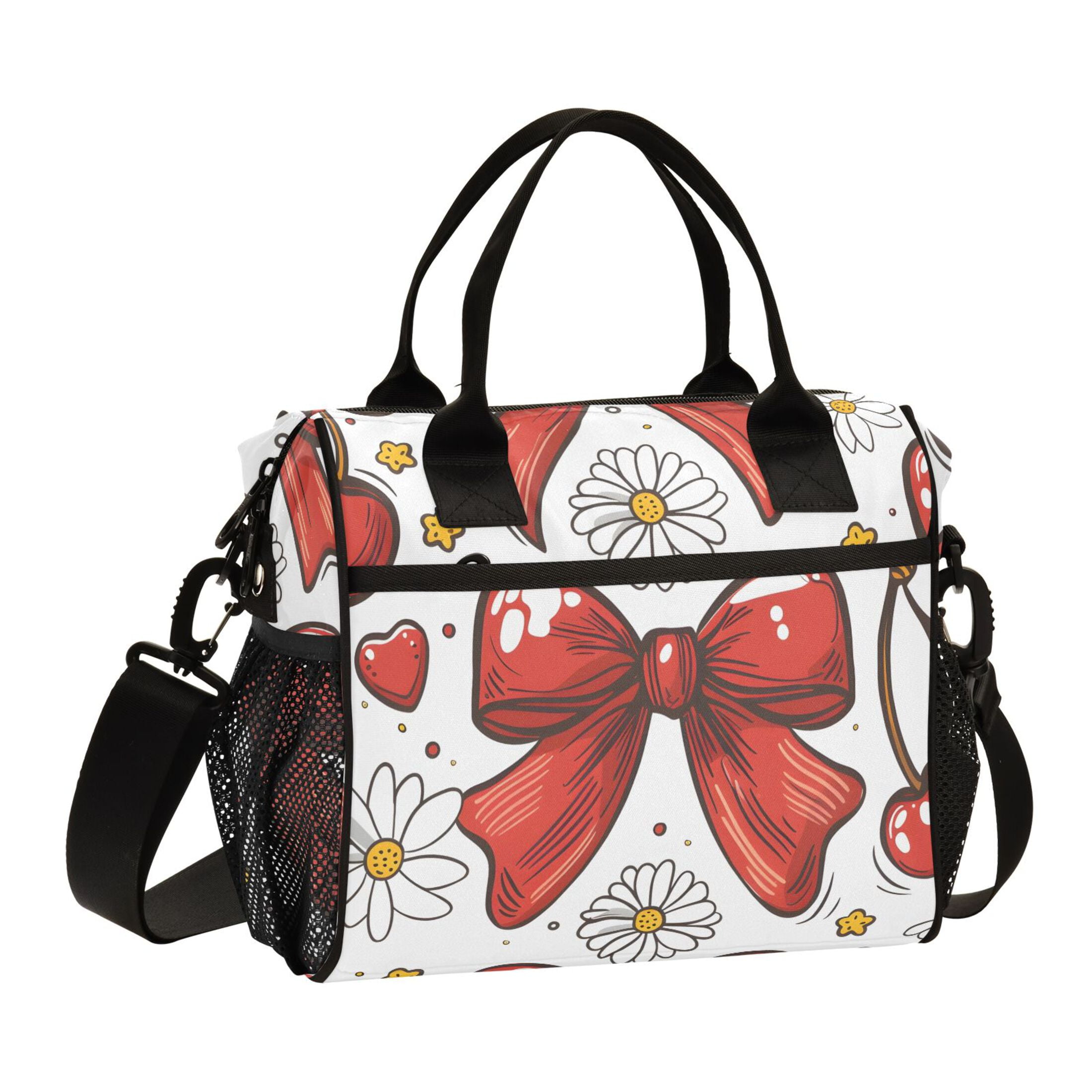 Cherry Bow Daisy Flower Lunch Bag Insulated Lunch Box Leakproof ...
