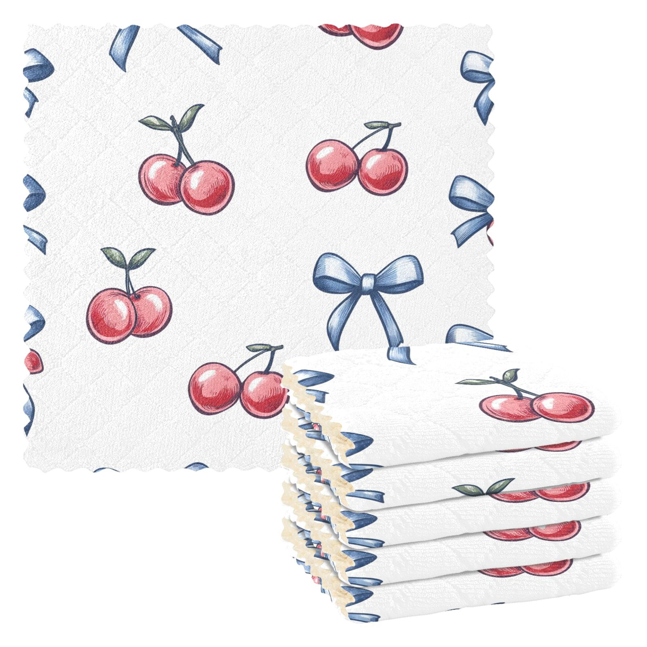 Cherry Bow Kitchen Cloth Dish Towels for Drying Washing Absorbent Dish ...